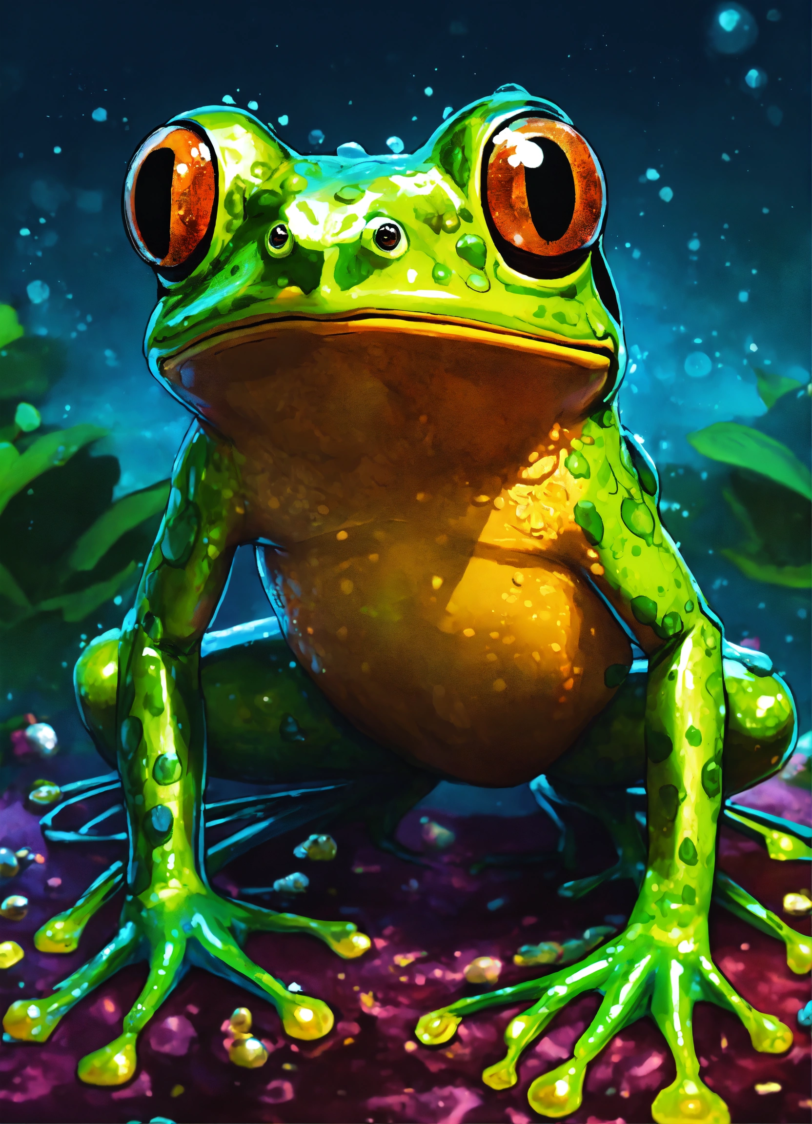 Lexica - Crazy fluroszing frog, comic style, future art