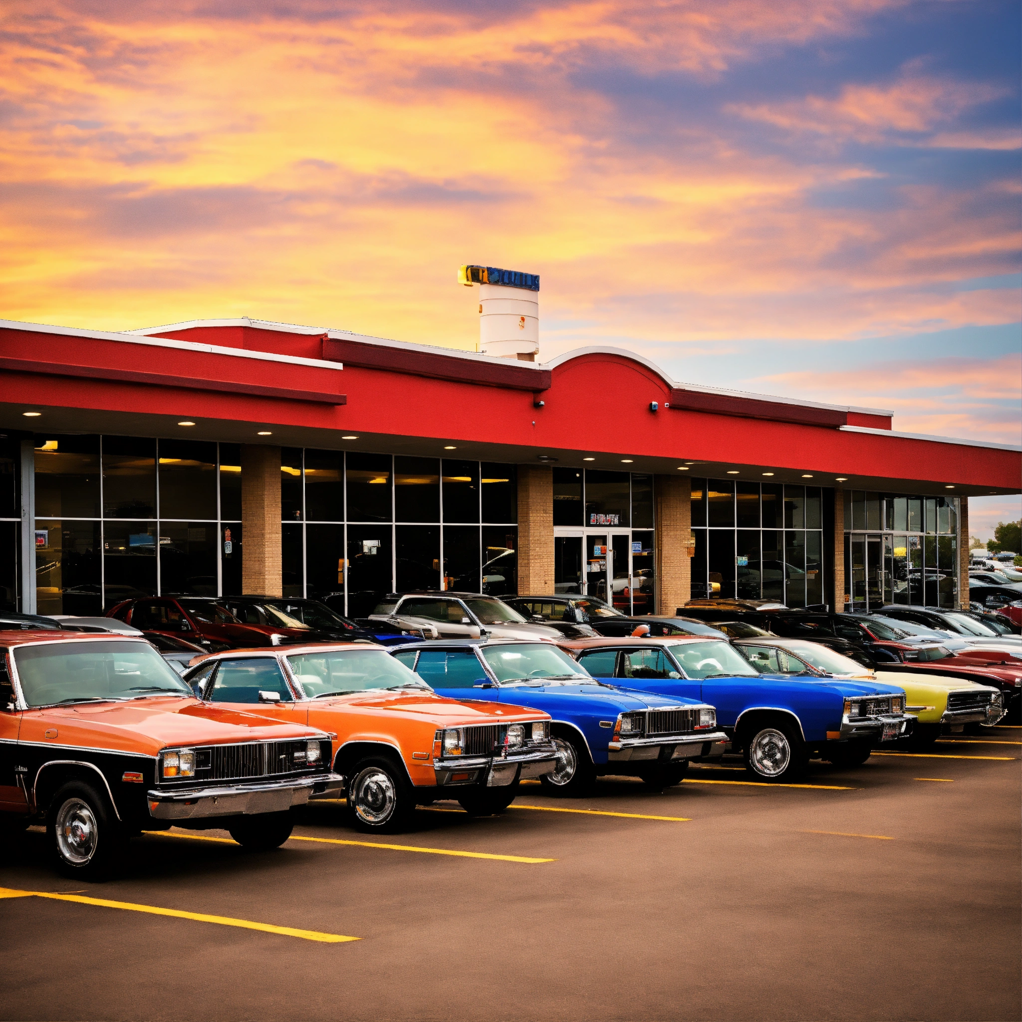 Lexica - A photo of a used car dealership. The dealership is located in ...