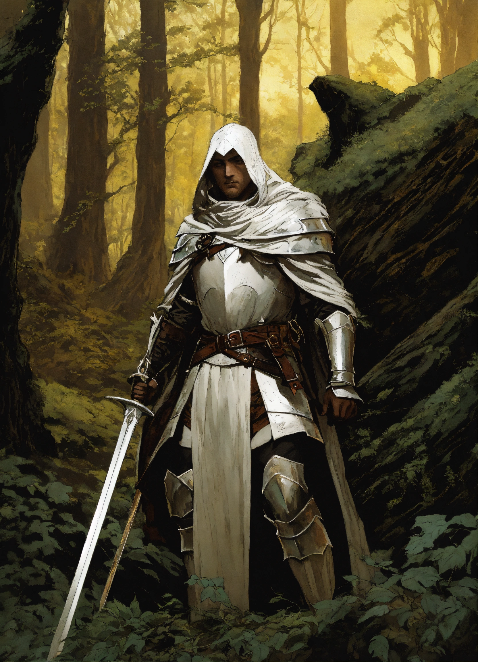 Lexica - Illustration of a young White haired knight in White battle ...