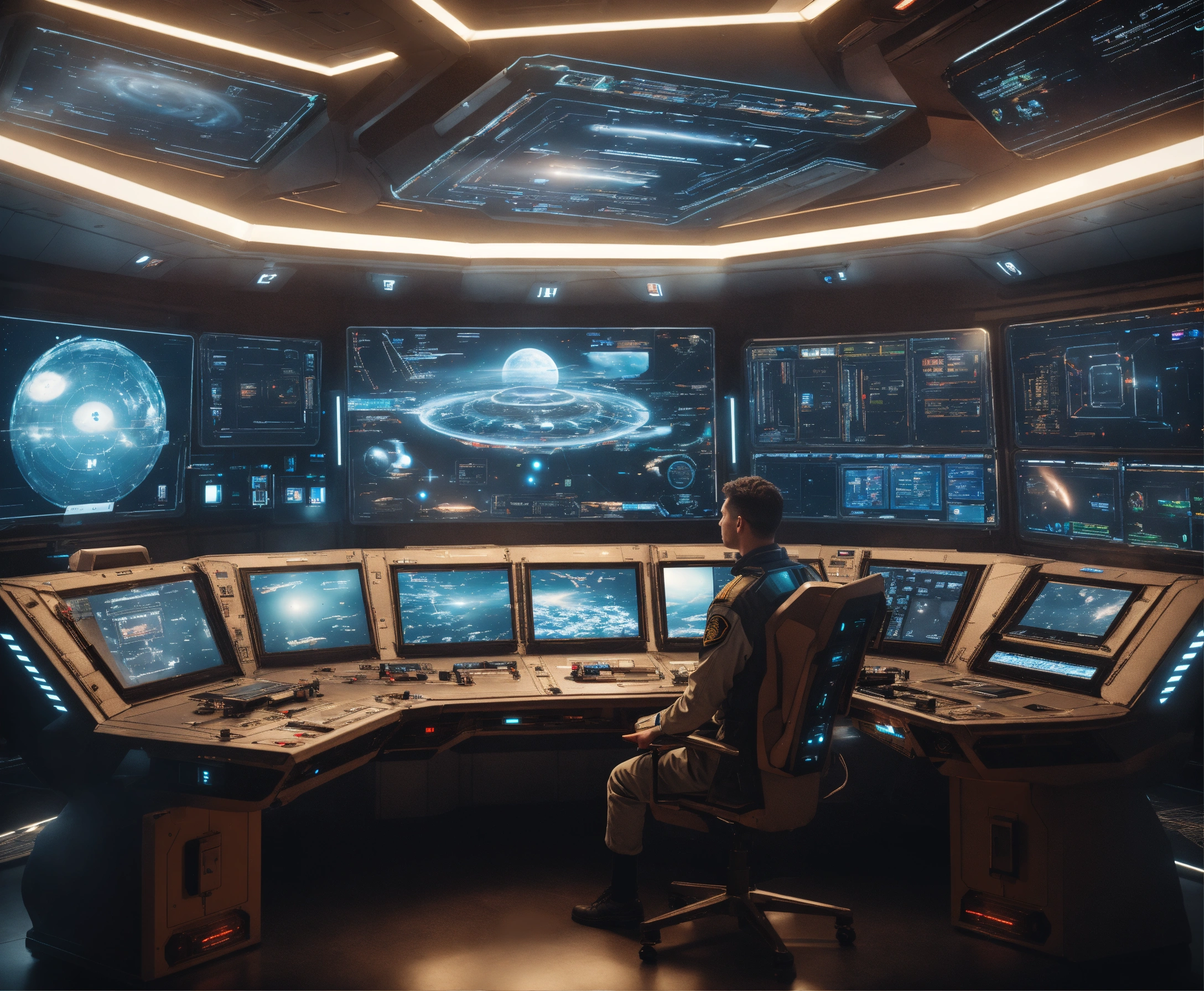 Lexica - Man Star Federation General in a large hi tech command center ...