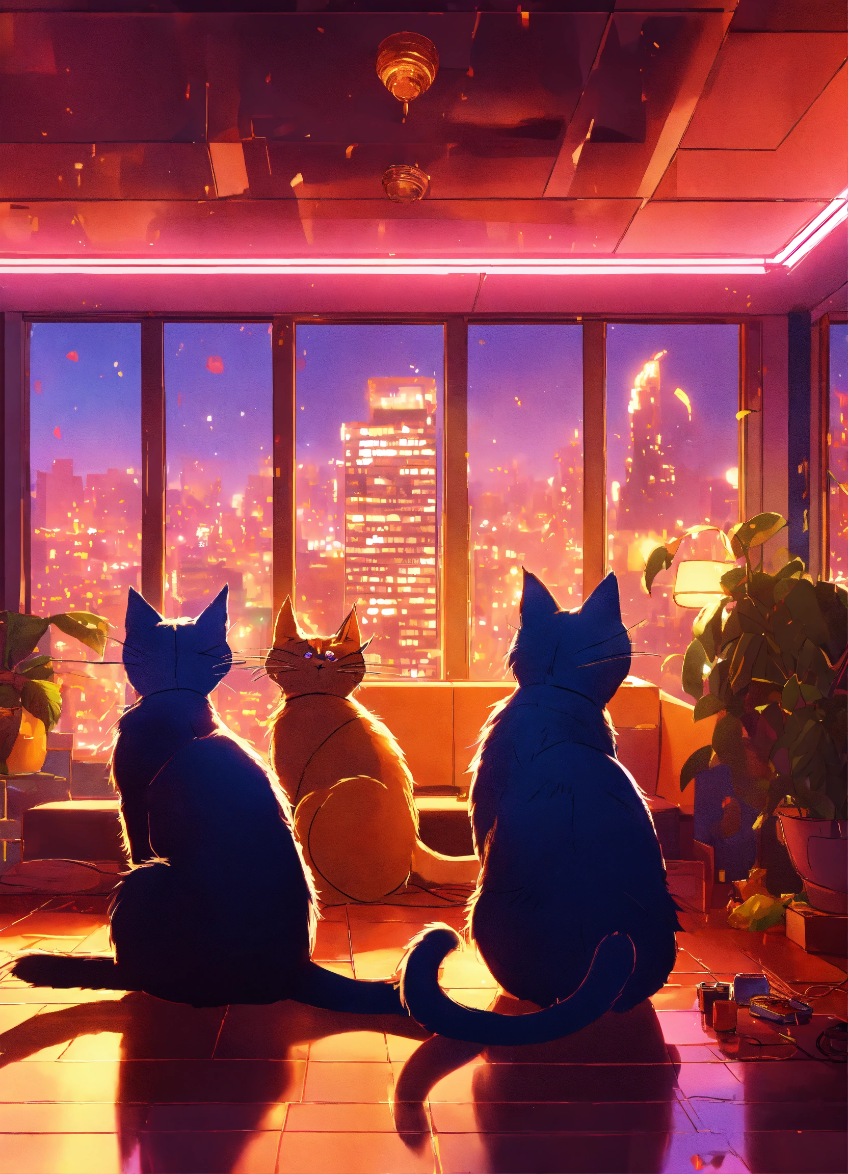 Lexica - A group of cats having a dance party in a high-rise apartment ...