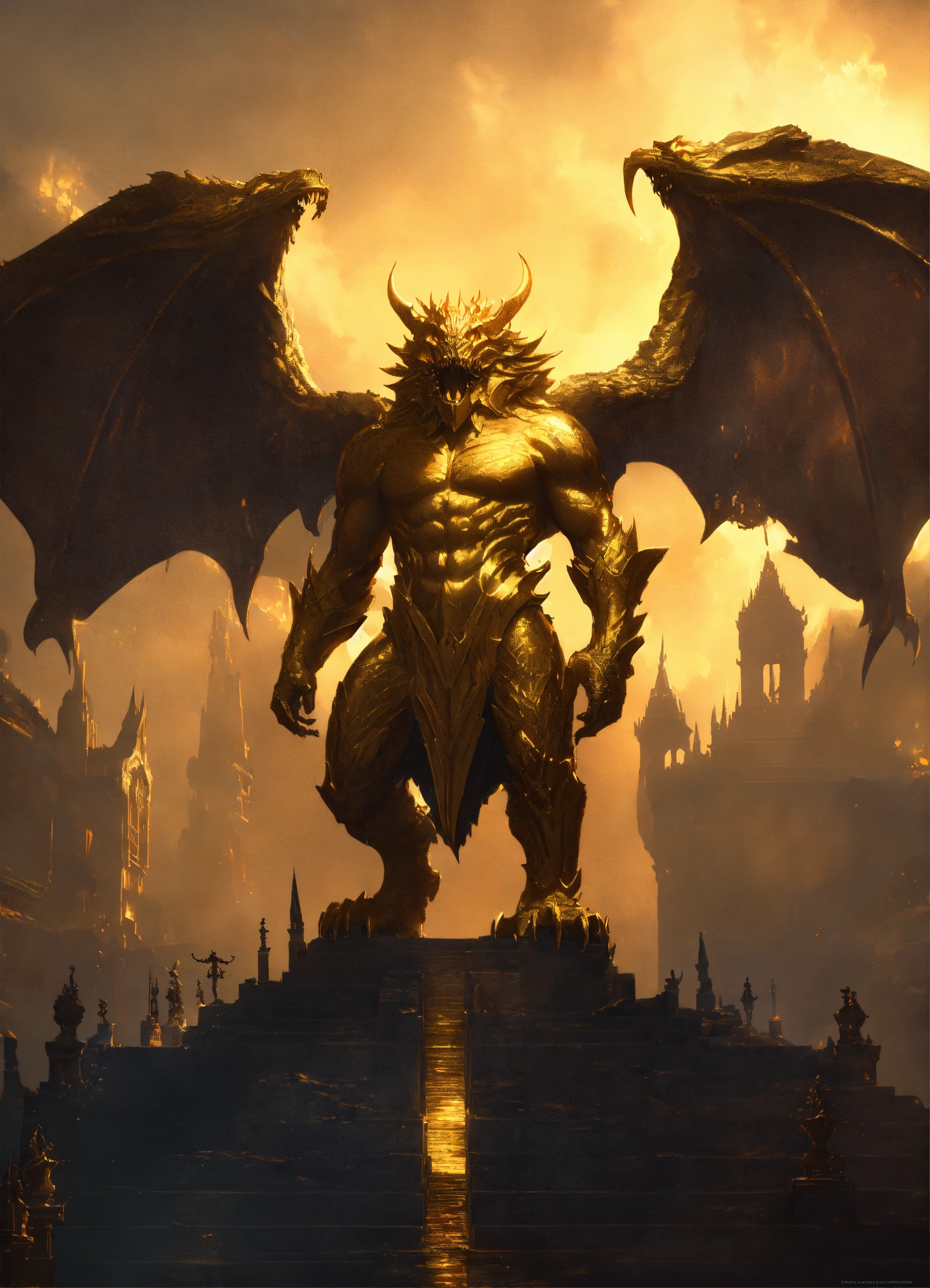 Lexica - Concept art of a colossal ancient golden gargoyle monster from ...