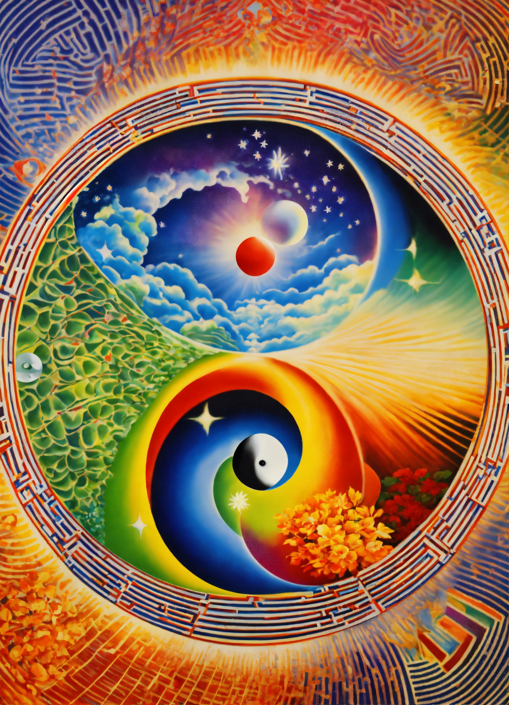 Lexica - Japanese vintage poster, ying yang bring merging into another ...