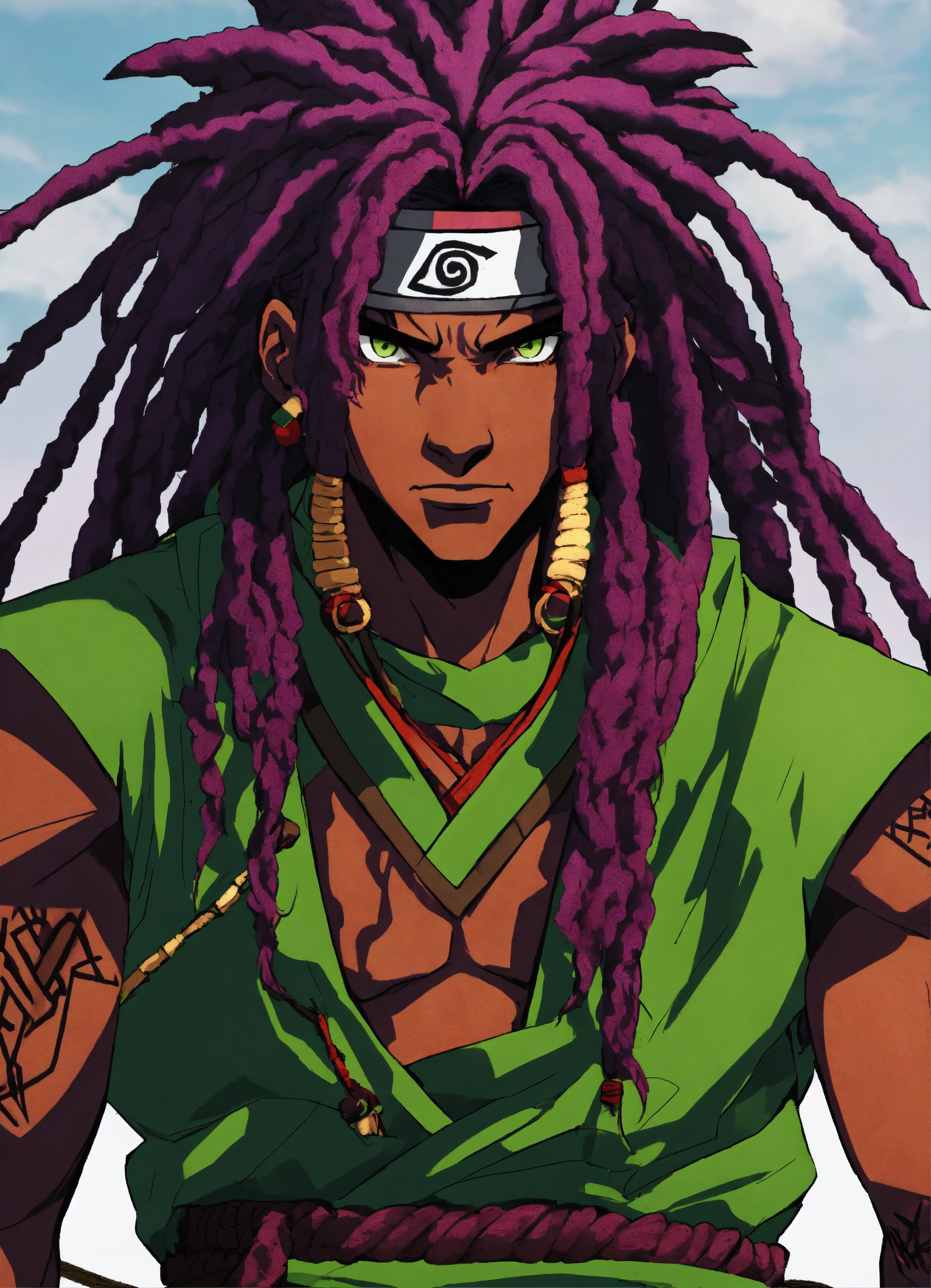 Lexica - African Naruto anime styled character, muscular physique, long ...