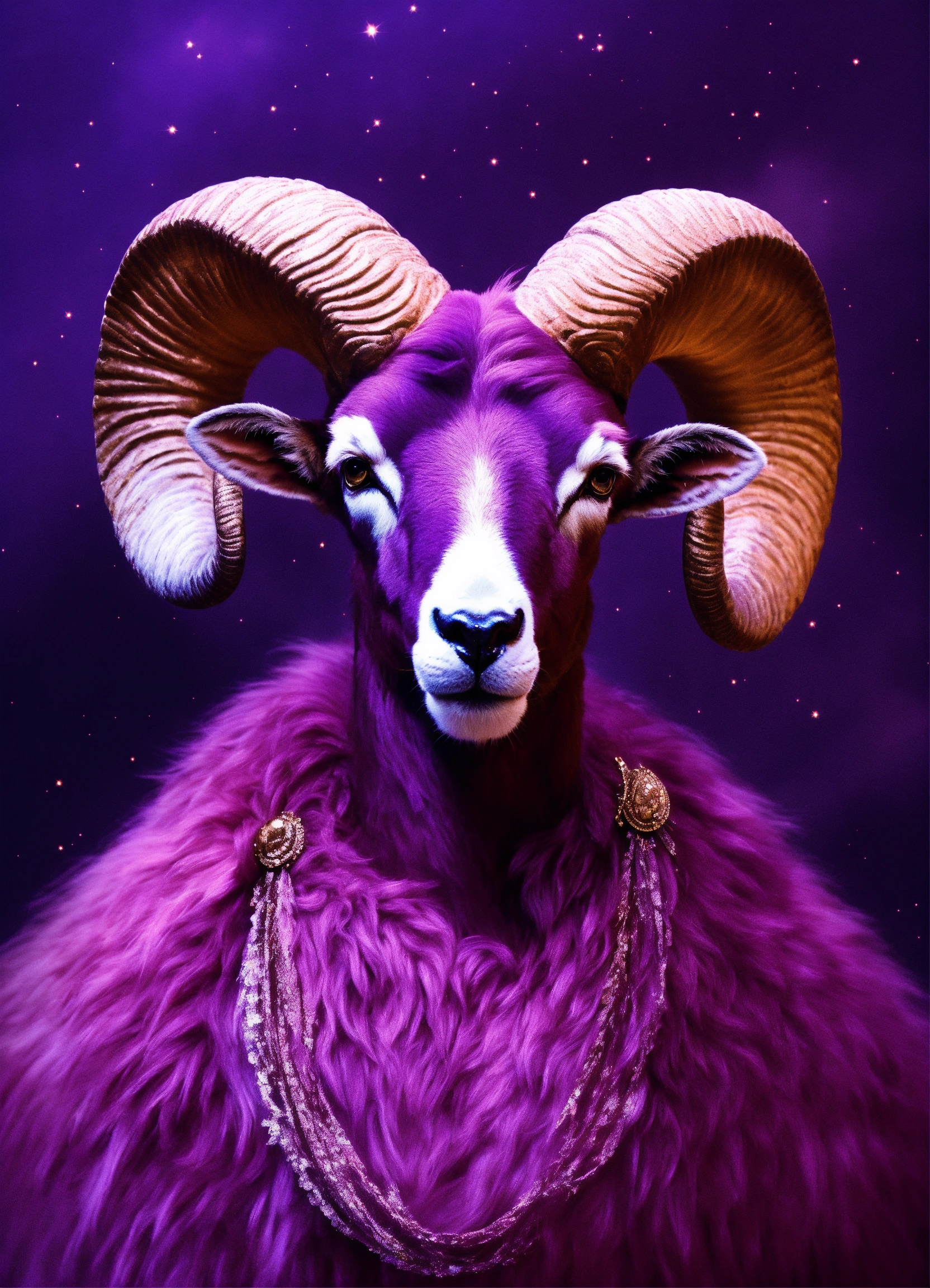 Lexica - Anthropomorphized photo of aries with purple background ...