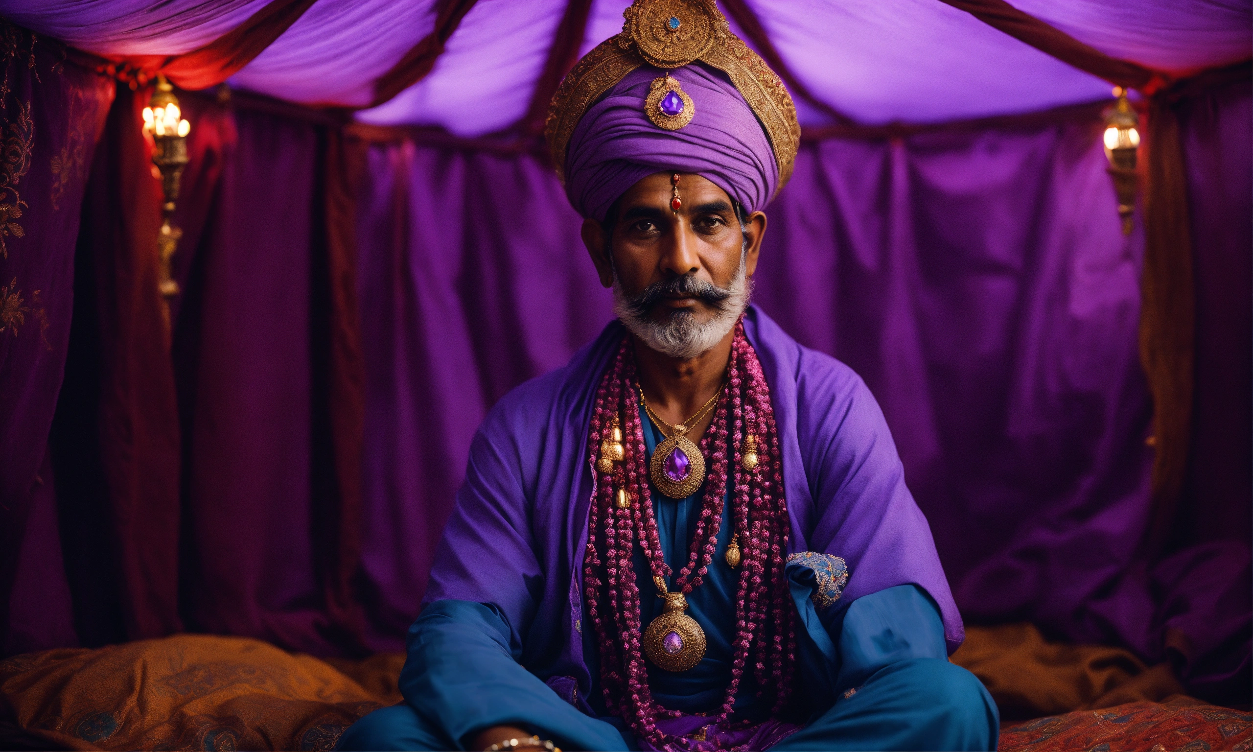 Lexica - Portrait of a middle aged Indian genie wearing lilac and ...