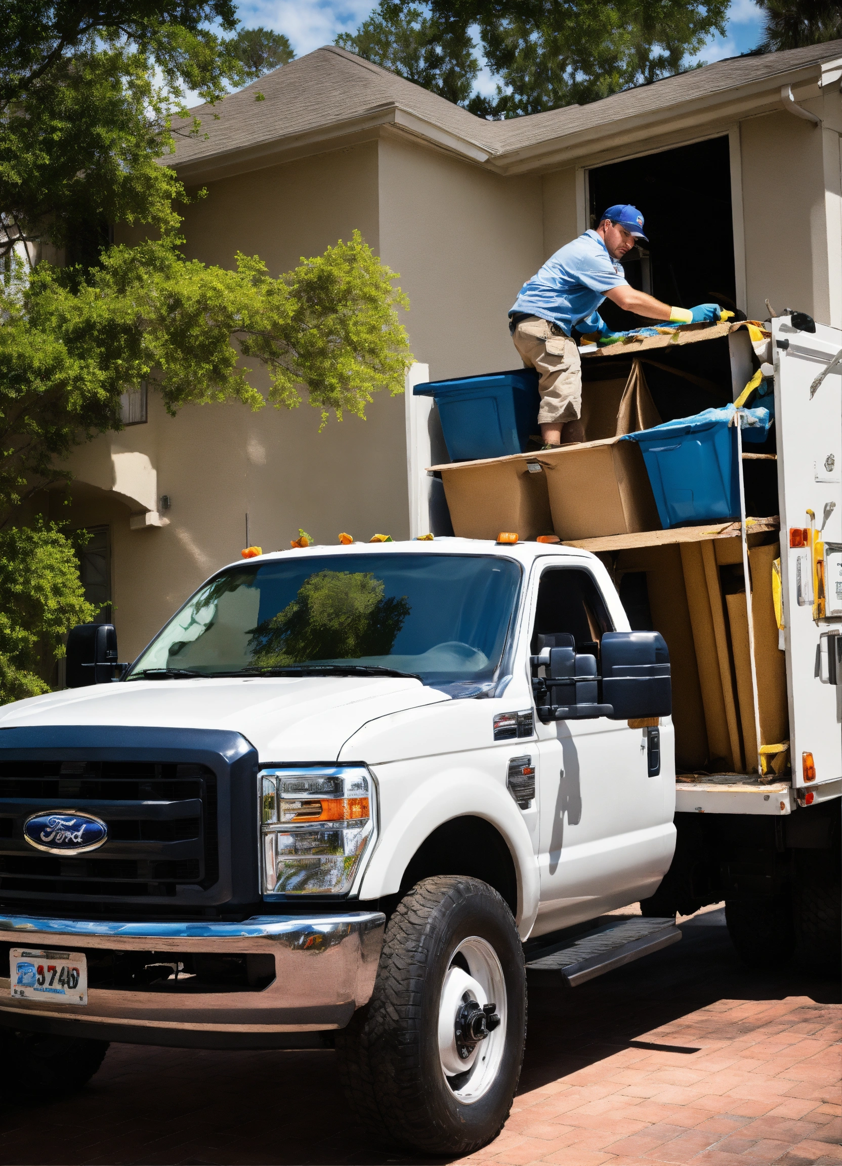 Lexica - A white man driving a ford f350 doing junk removal from ...