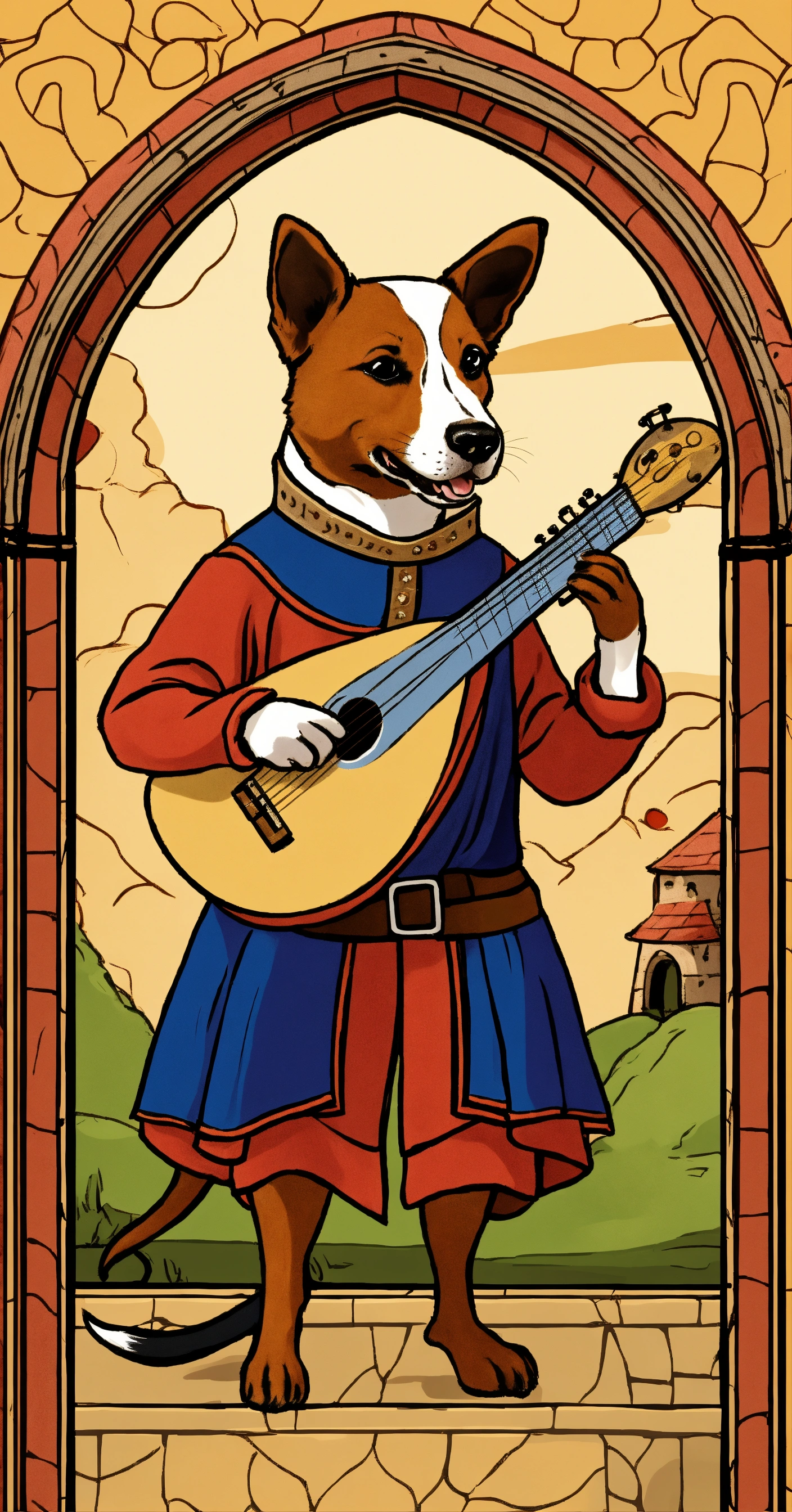 Lexica - Design an image of a dog as a medieval minstrel, playing a ...