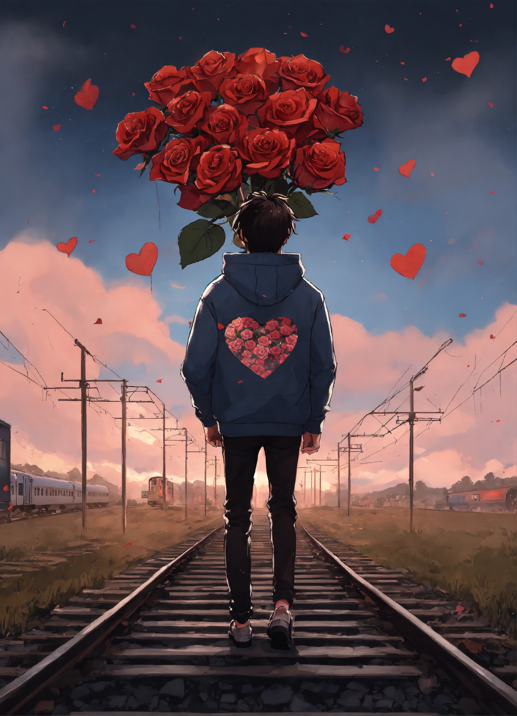Lexica - A boy with a sweatshirt with a rose on his back, holding a ...