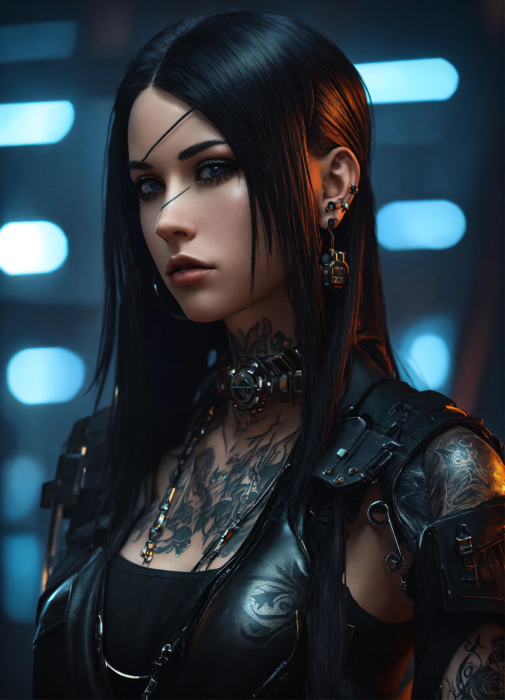 Lexica - Goth girl with long black hair, tattooed, piercing, complex ...