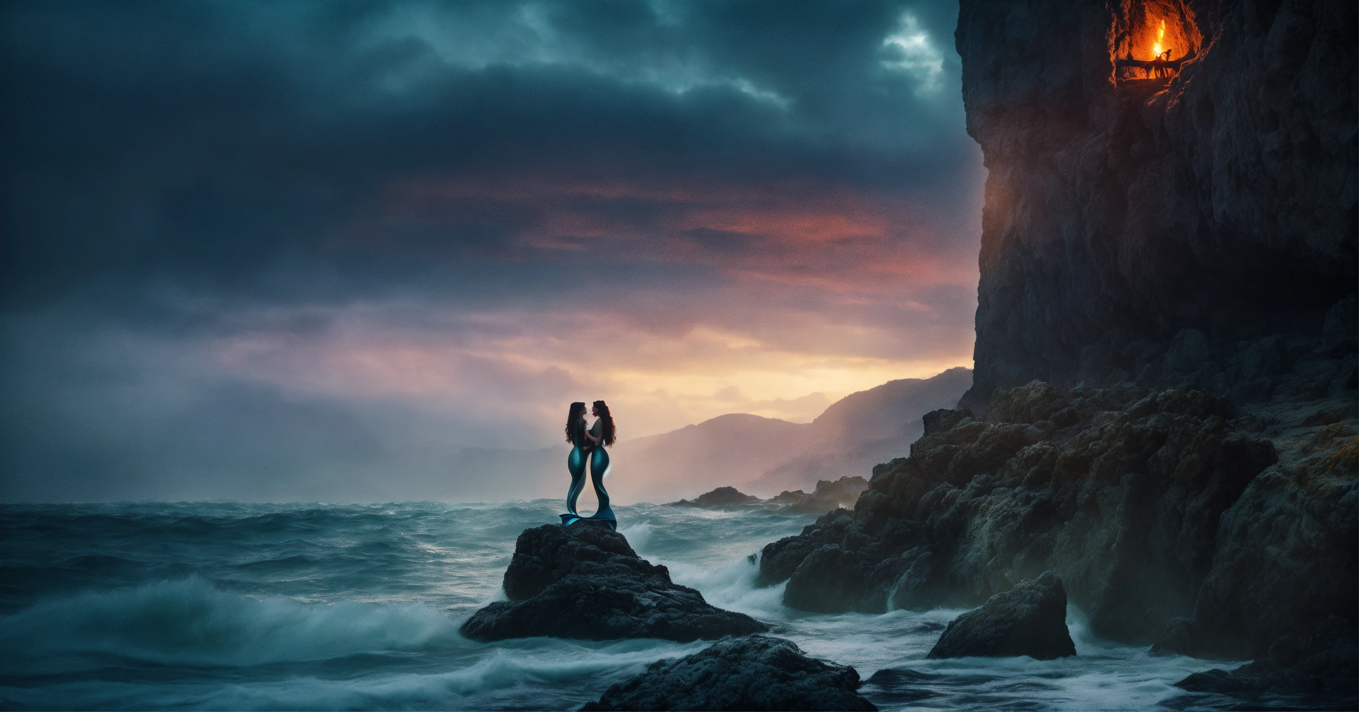 Lexica - Create a 4k detailed photo of two evil (mermaids) staring ...