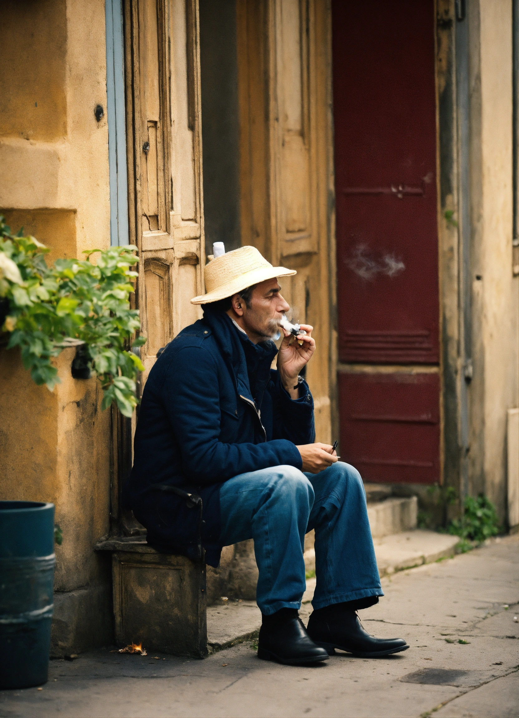Lexica - French person smoking, hardened by life, downtrodden