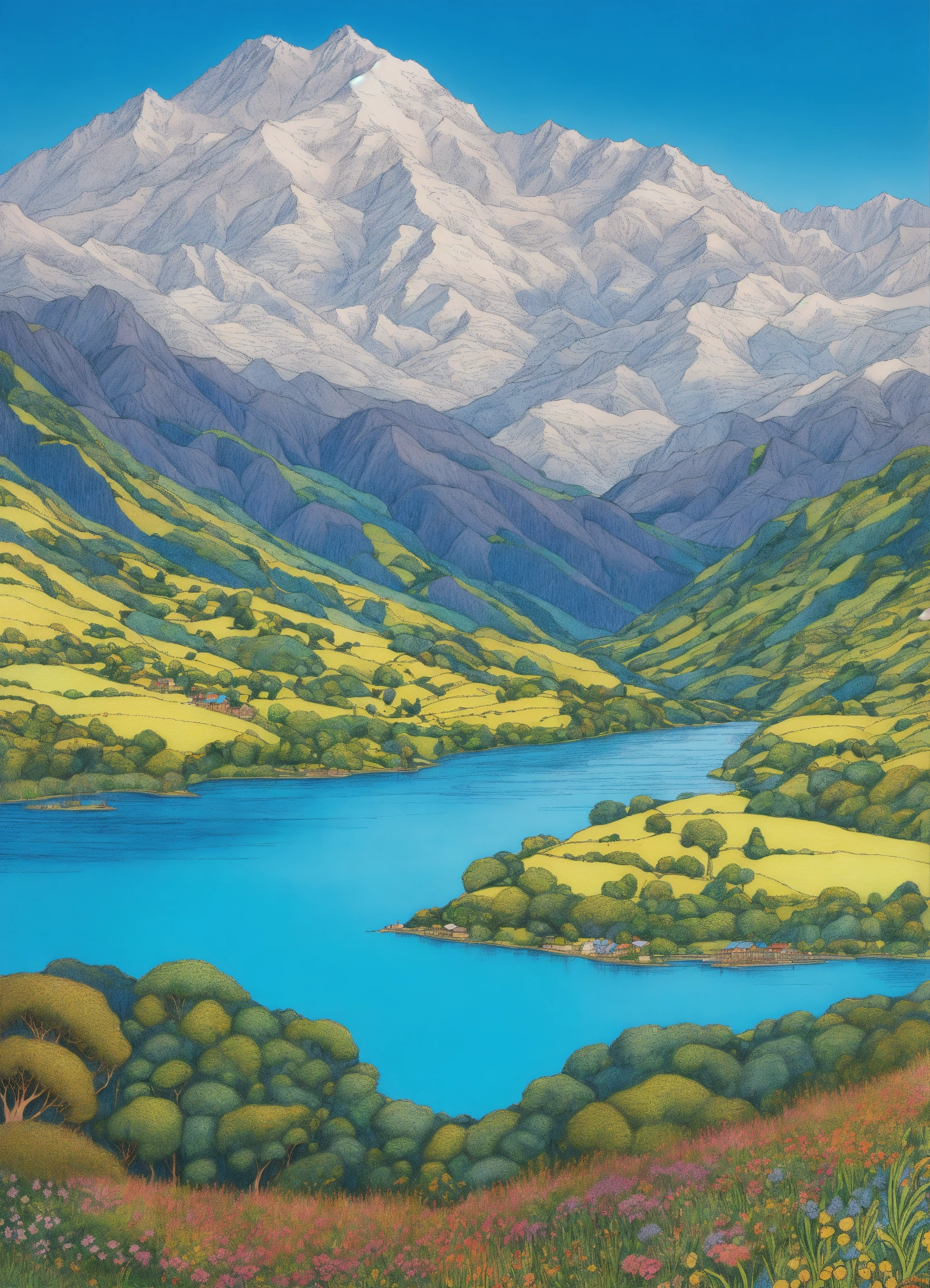 Lexica - Drawing the Southern Alps (New Zealand) in summer. Line ...