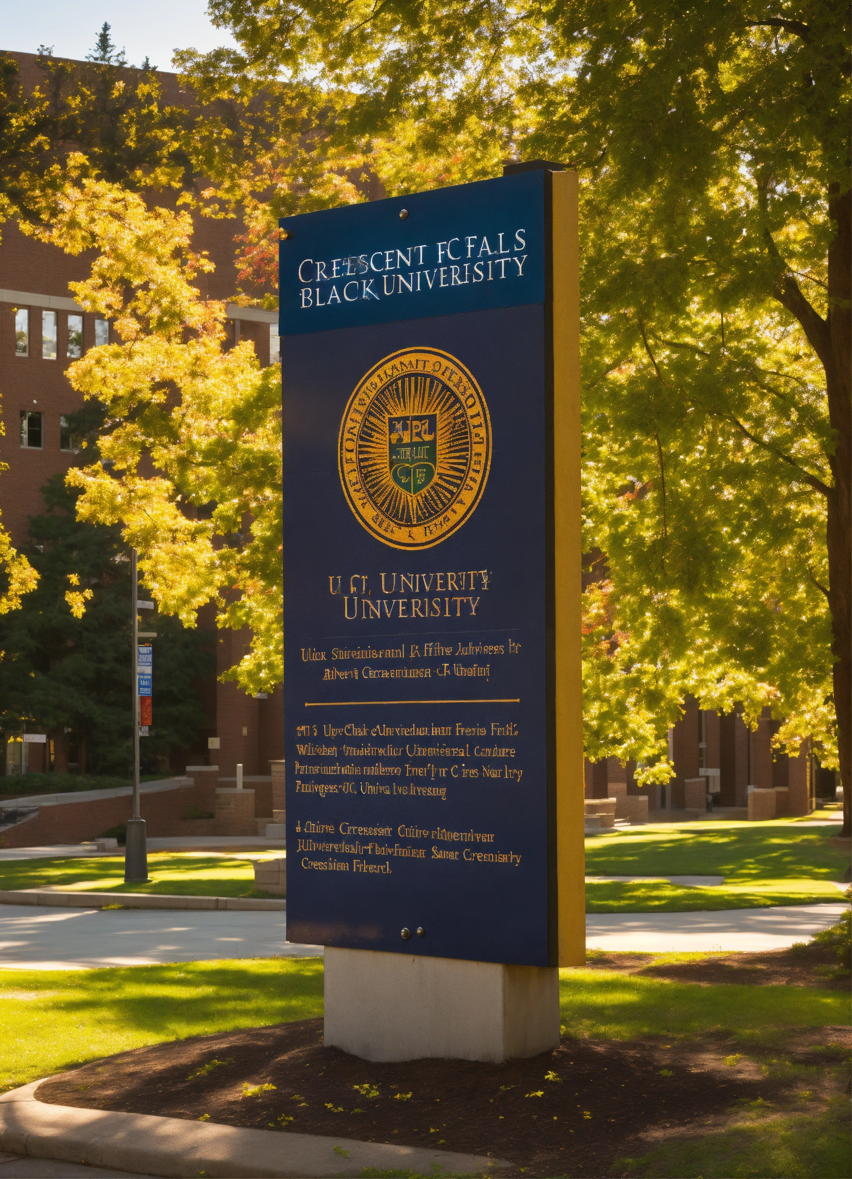 Lexica - University Campus sign, Crescent Falls University, black students