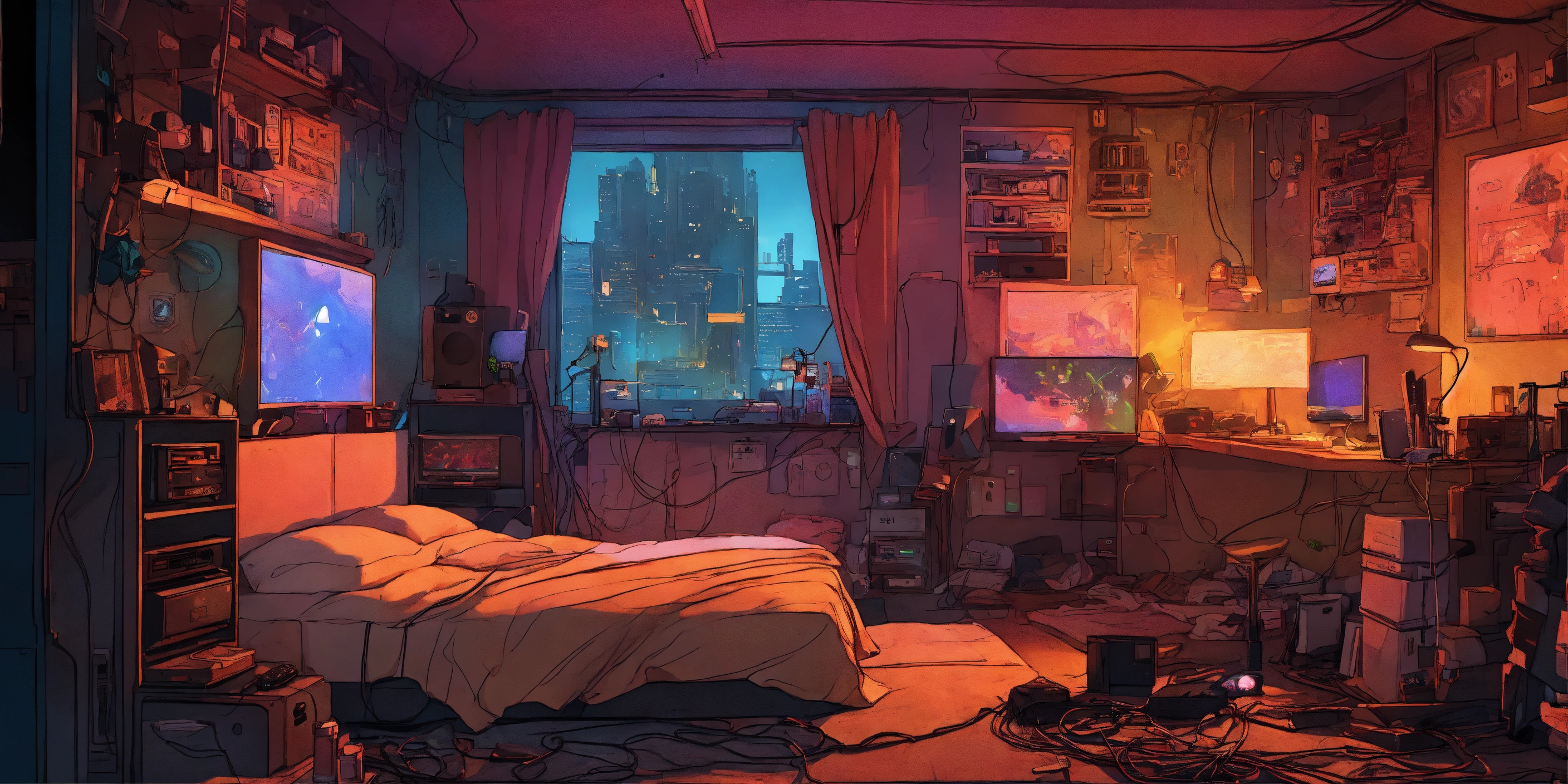 Lexica - A highly detailed illustration of a messy gamer's bedroom ...