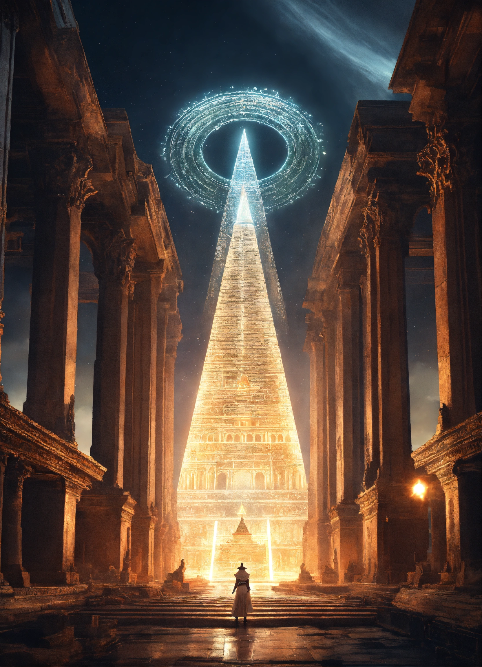 Lexica - A single white glowing magical pyramid rises up in the center ...