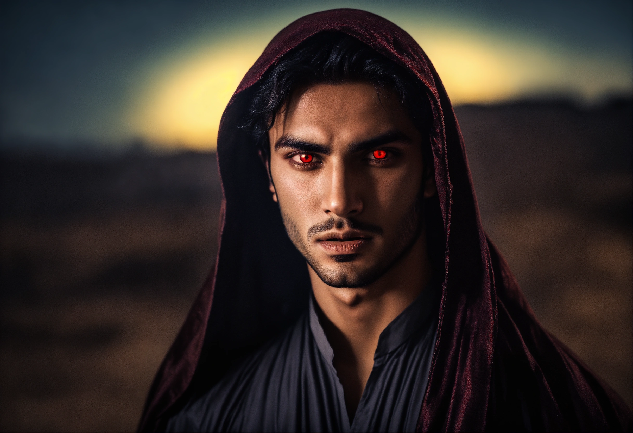 Lexica - Dramatic headshot of a young handsome Arabic vampire with ...
