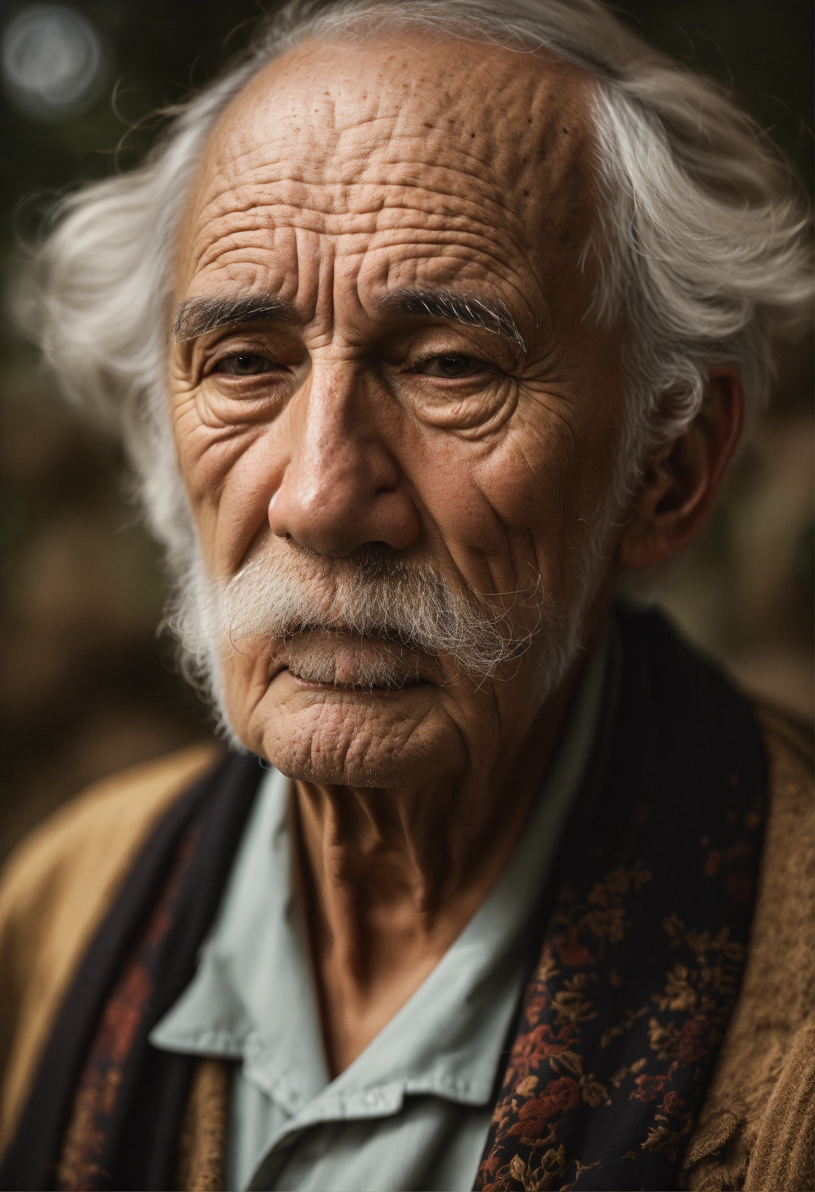 Lexica - Portrait of a very old man, serene and peaceful, with a black ...