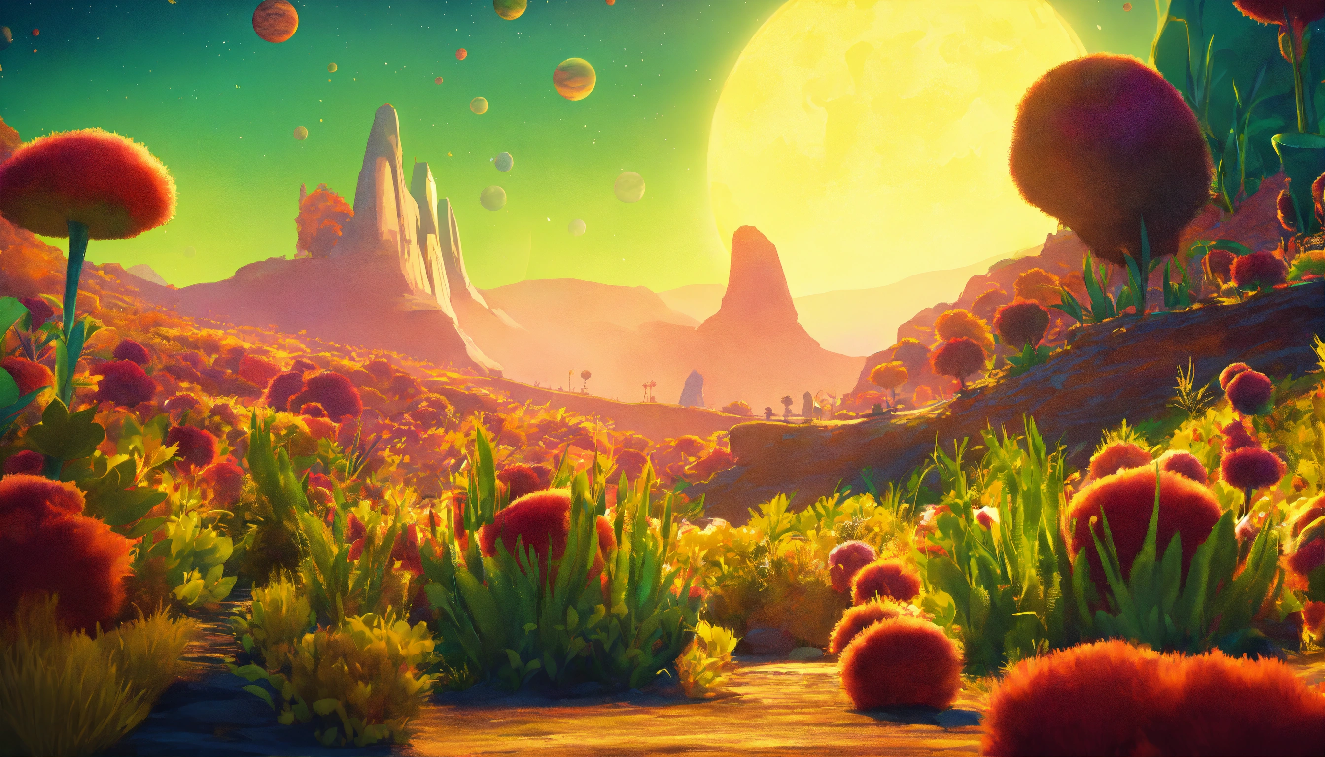 Lexica - A planet with furry plants, pixar art style, poster for cartoon