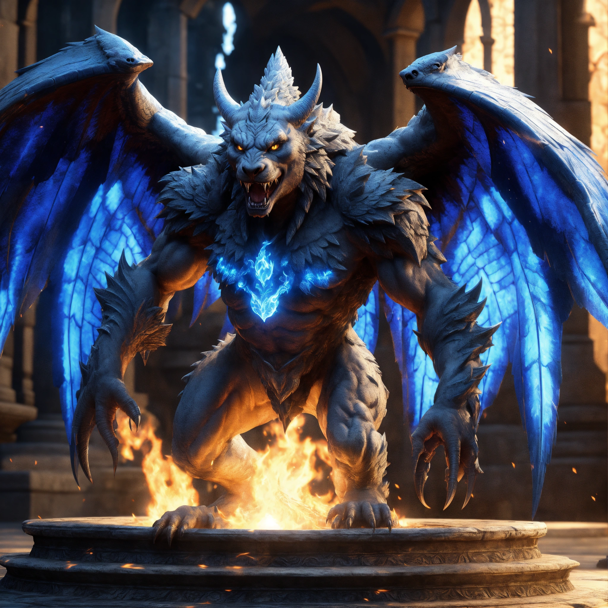 Lexica - A large grey and blue gargoyle, with wings and horns, large ...