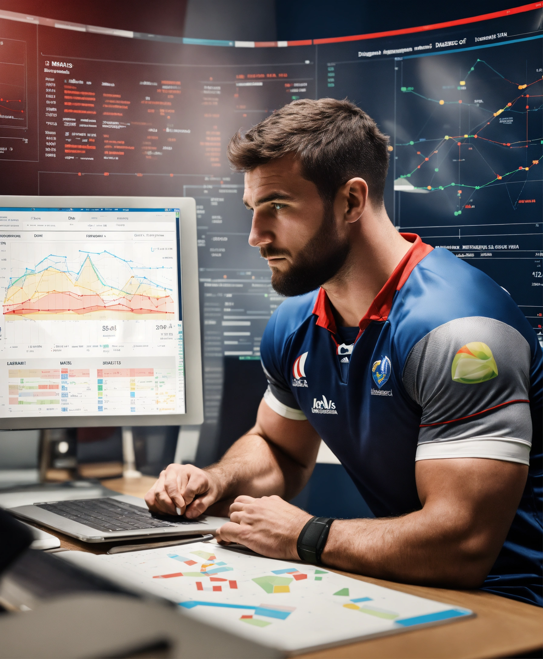 Lexica - Portrait of a french rugby player analyzing statistics from ...