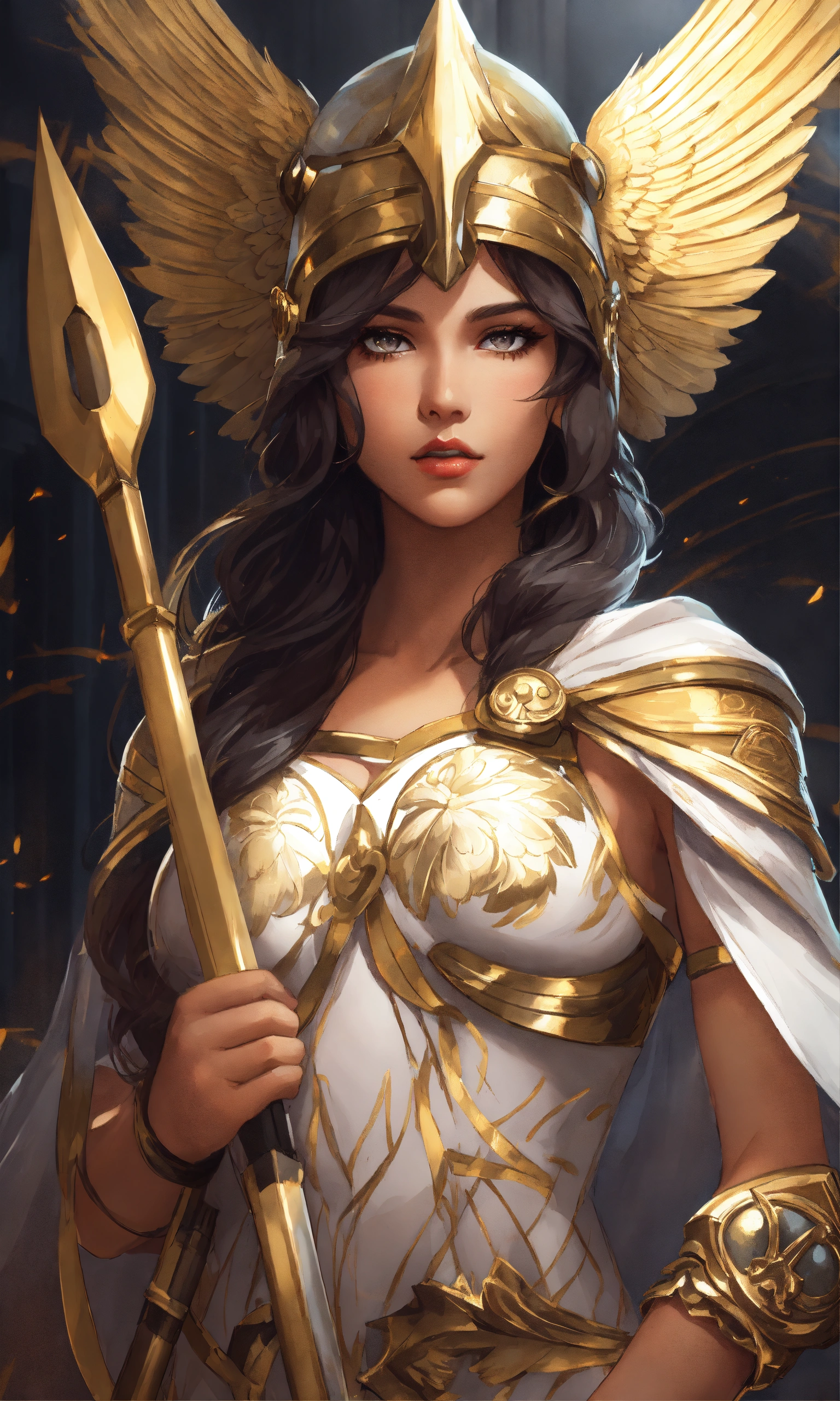 Lexica - Portrait of goddess athena in a white and gold dress, stunning ...