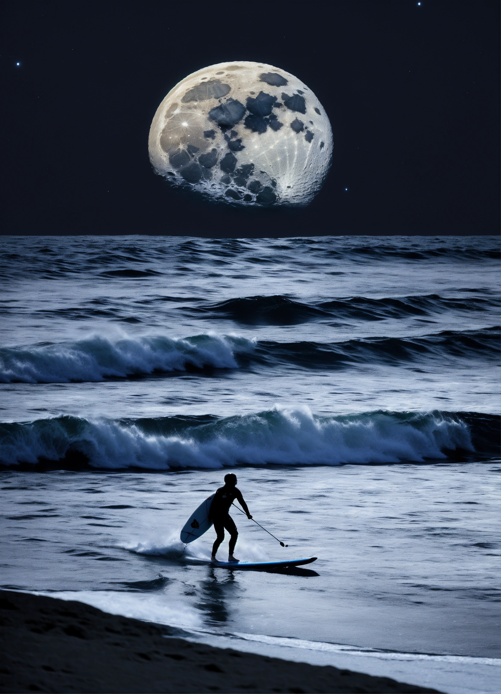Lexica - A person surfing on the moon