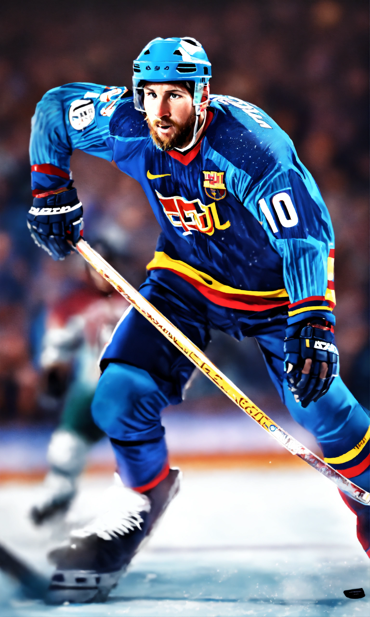 Lexica - Messi playing ice hockey, realistic