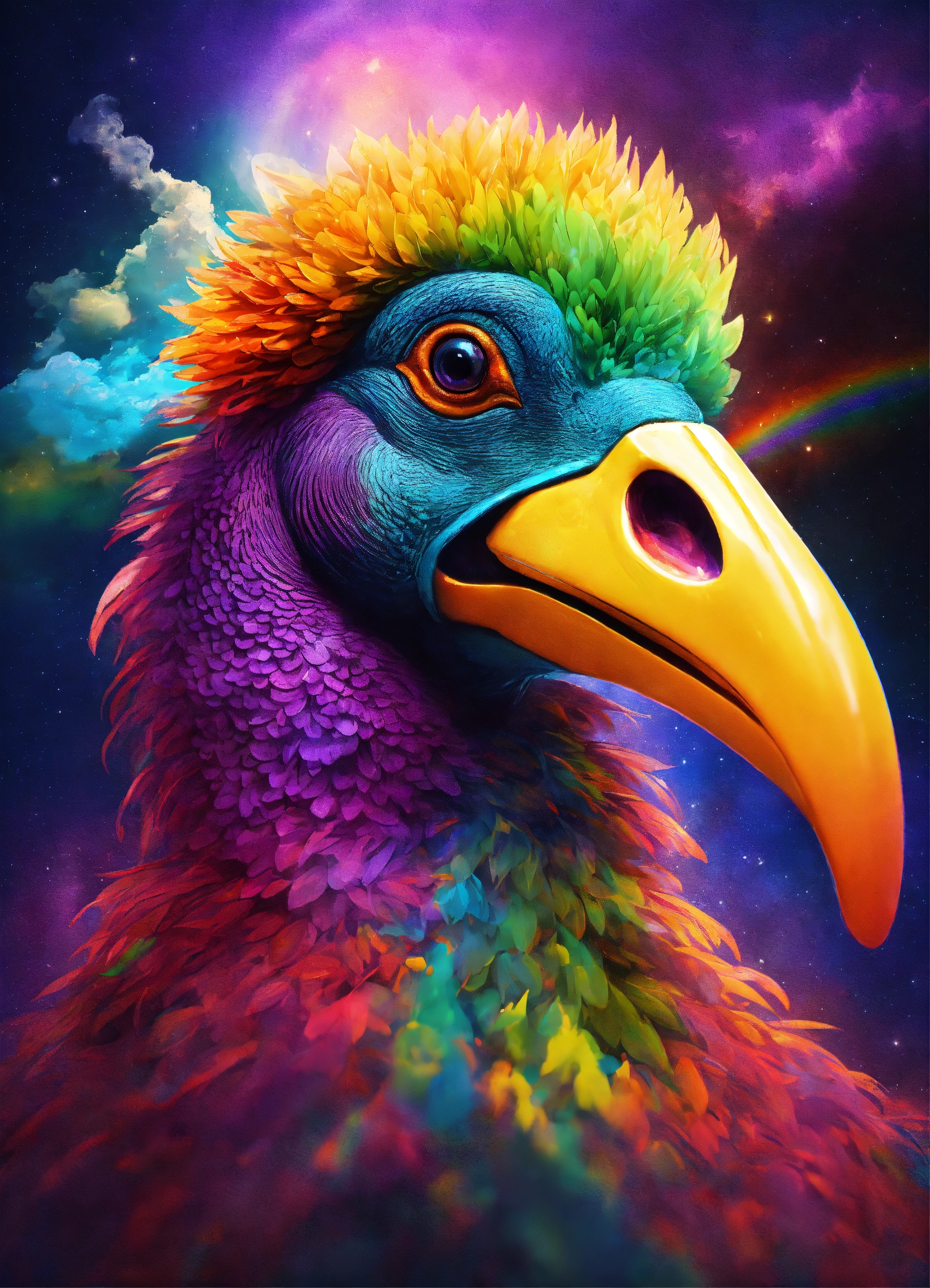 Lexica - Abstract dodo bird smoking dmt, with universe coming out of ...