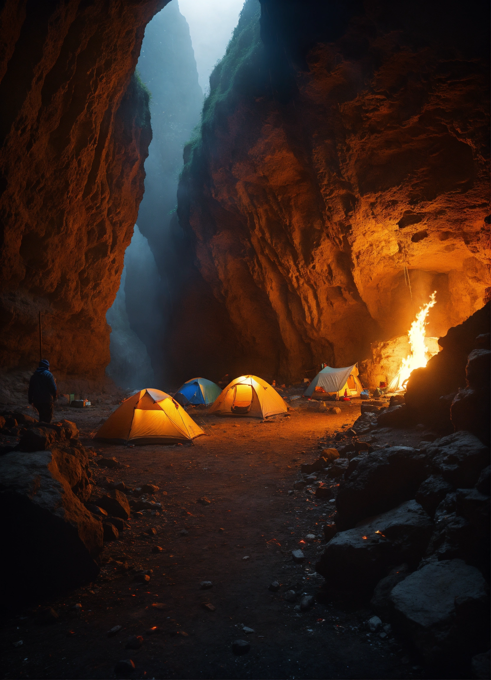 Lexica - A refugee camp is completely inside a dark cave. There are ...