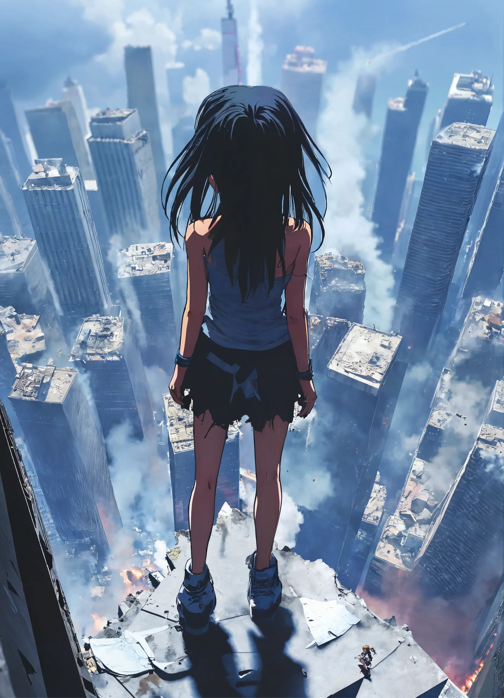 Lexica - An anime girl standing on top of the world trade centre north ...
