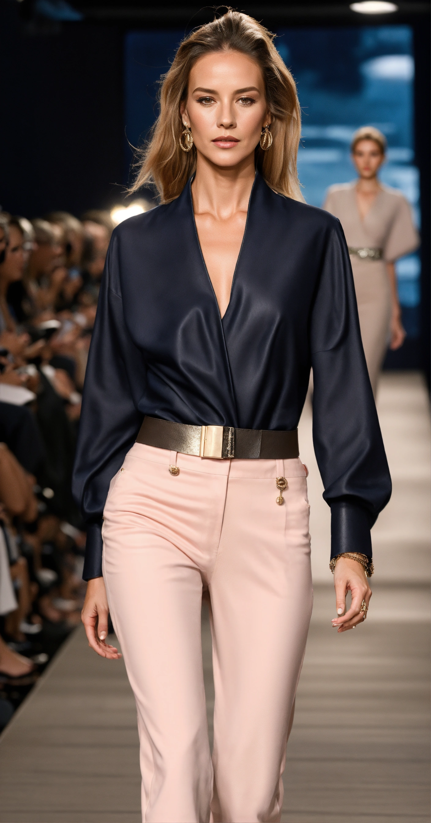 Lexica - 3d realistic photo of female captain walking runway during ...