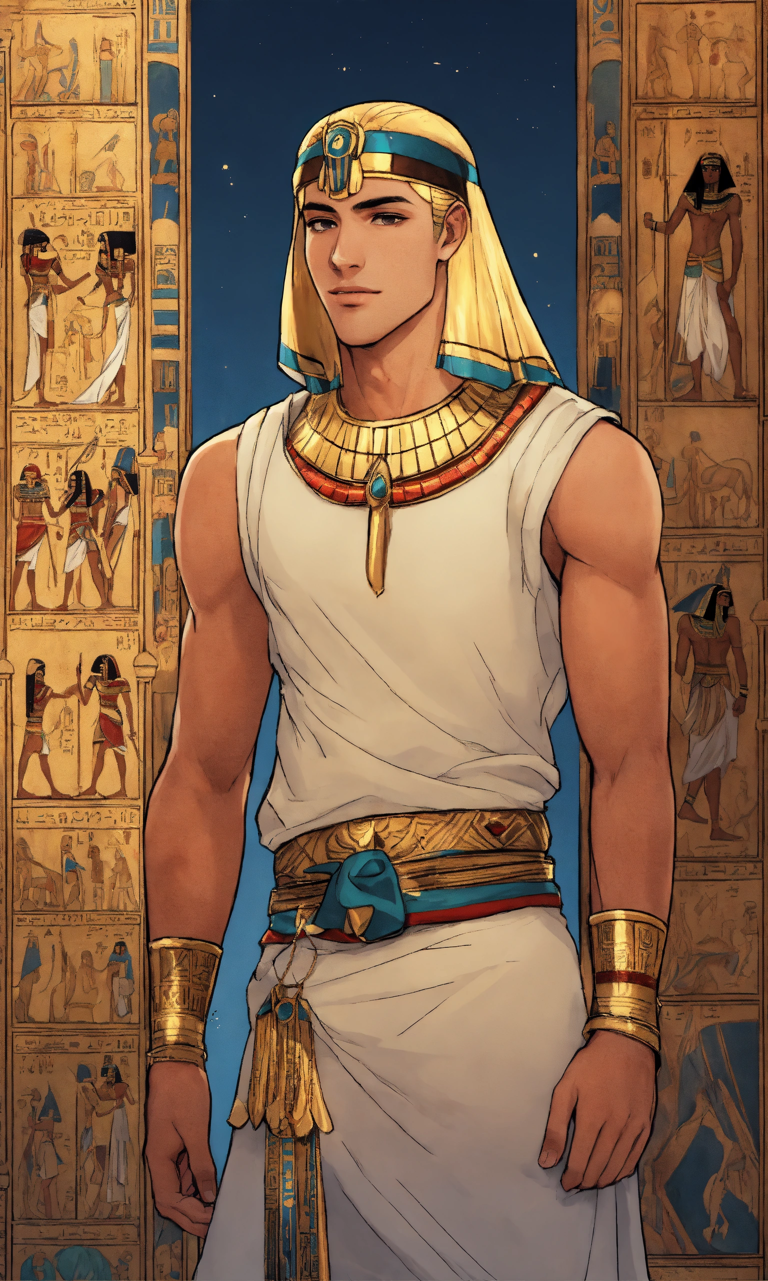 Lexica - Blonde haired Egyptian young guy . comic