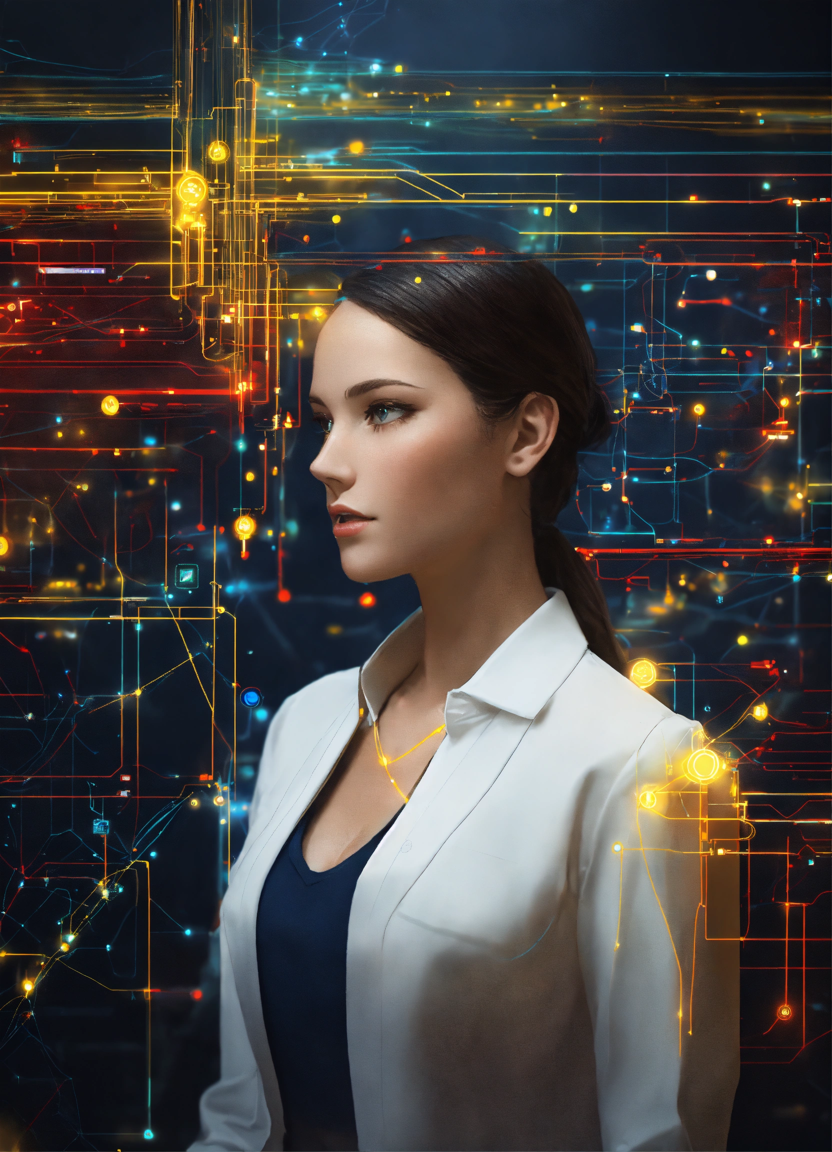 Lexica - Imagine a woman dressed in business attire, interacting with a ...