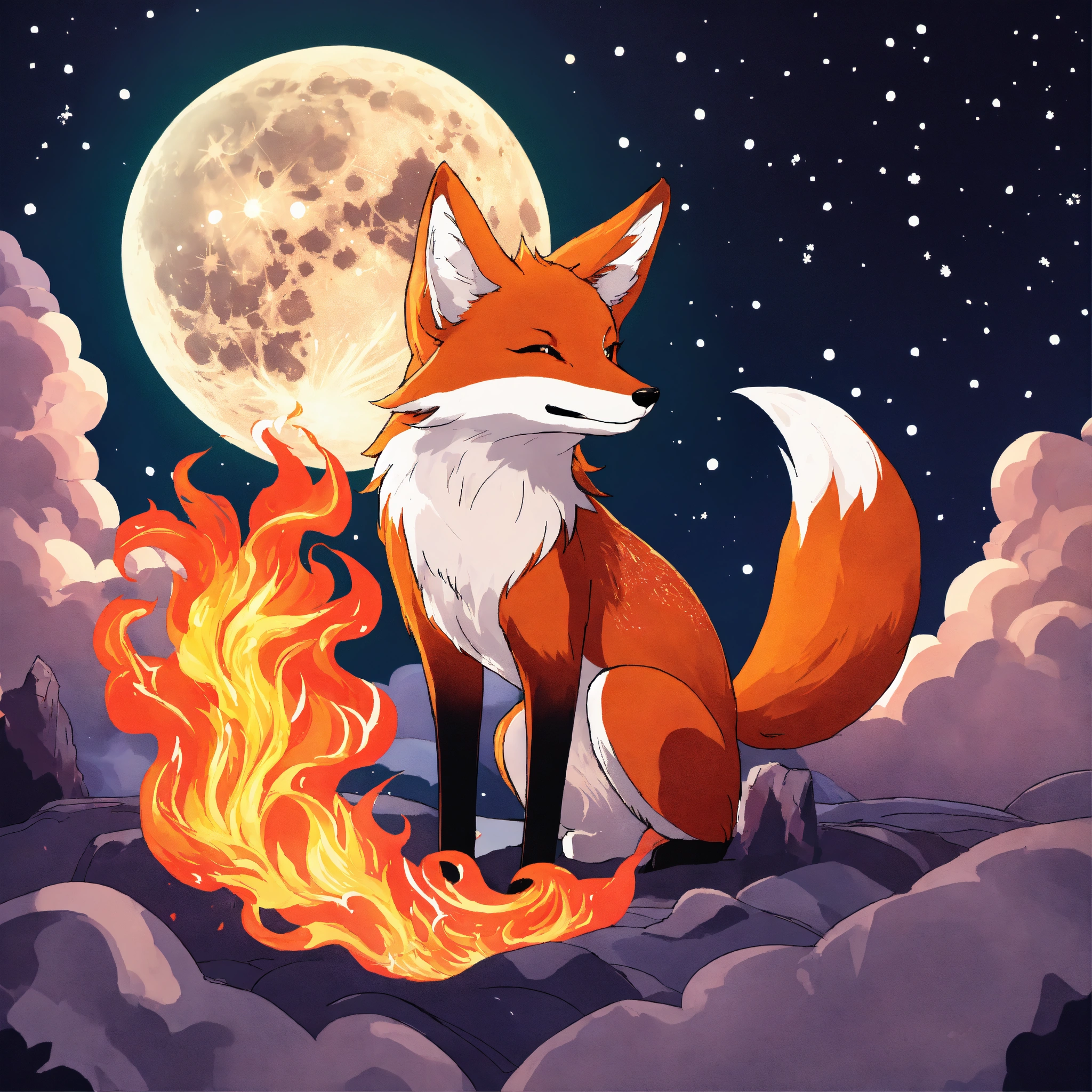Lexica - Kitsune fox with flames coming out of it, full moon and night ...