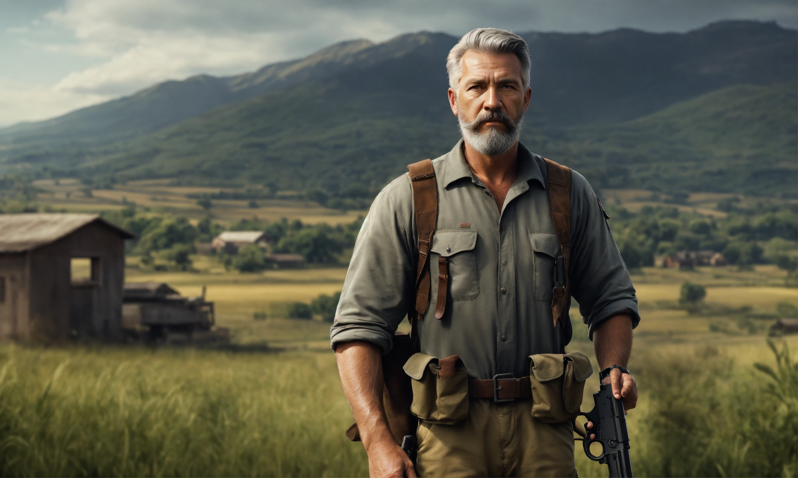 Lexica - Cinematic wallpaper of a 1940s german mercenary with a plain t ...