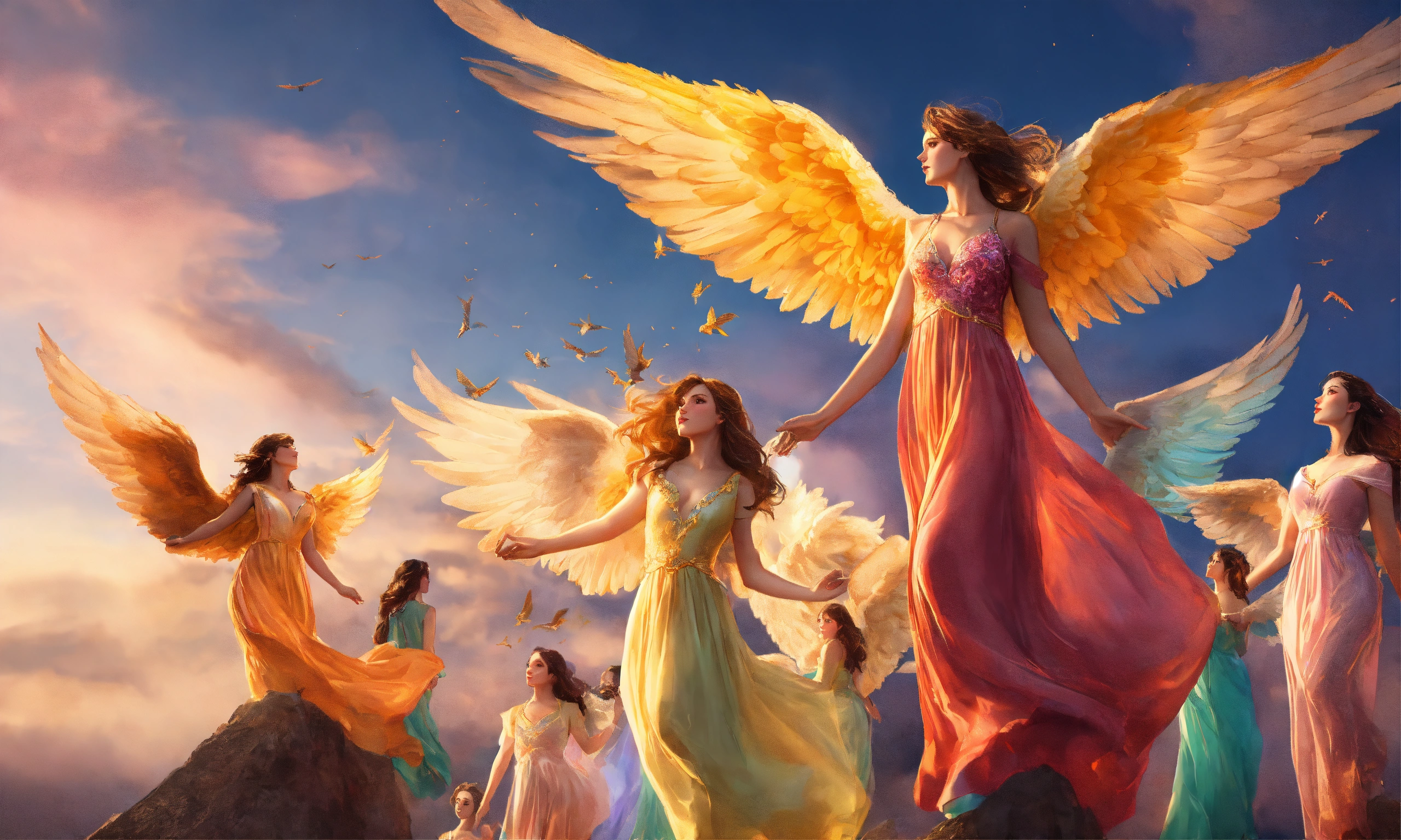 Lexica - Many female angels and male angels flying in the sky ...