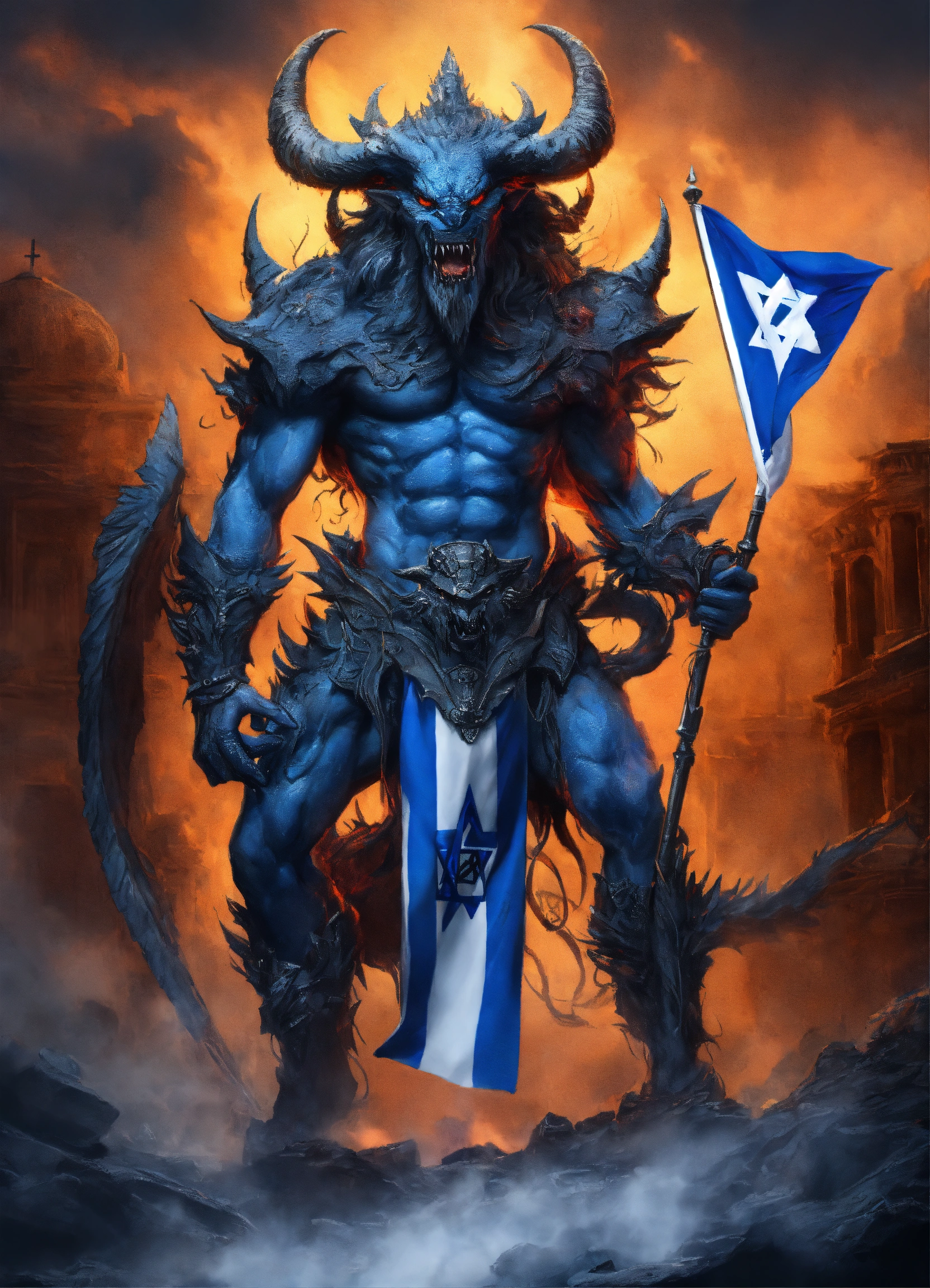Lexica - Evil demonic Israel demon with an Israeli flag beast with an ...