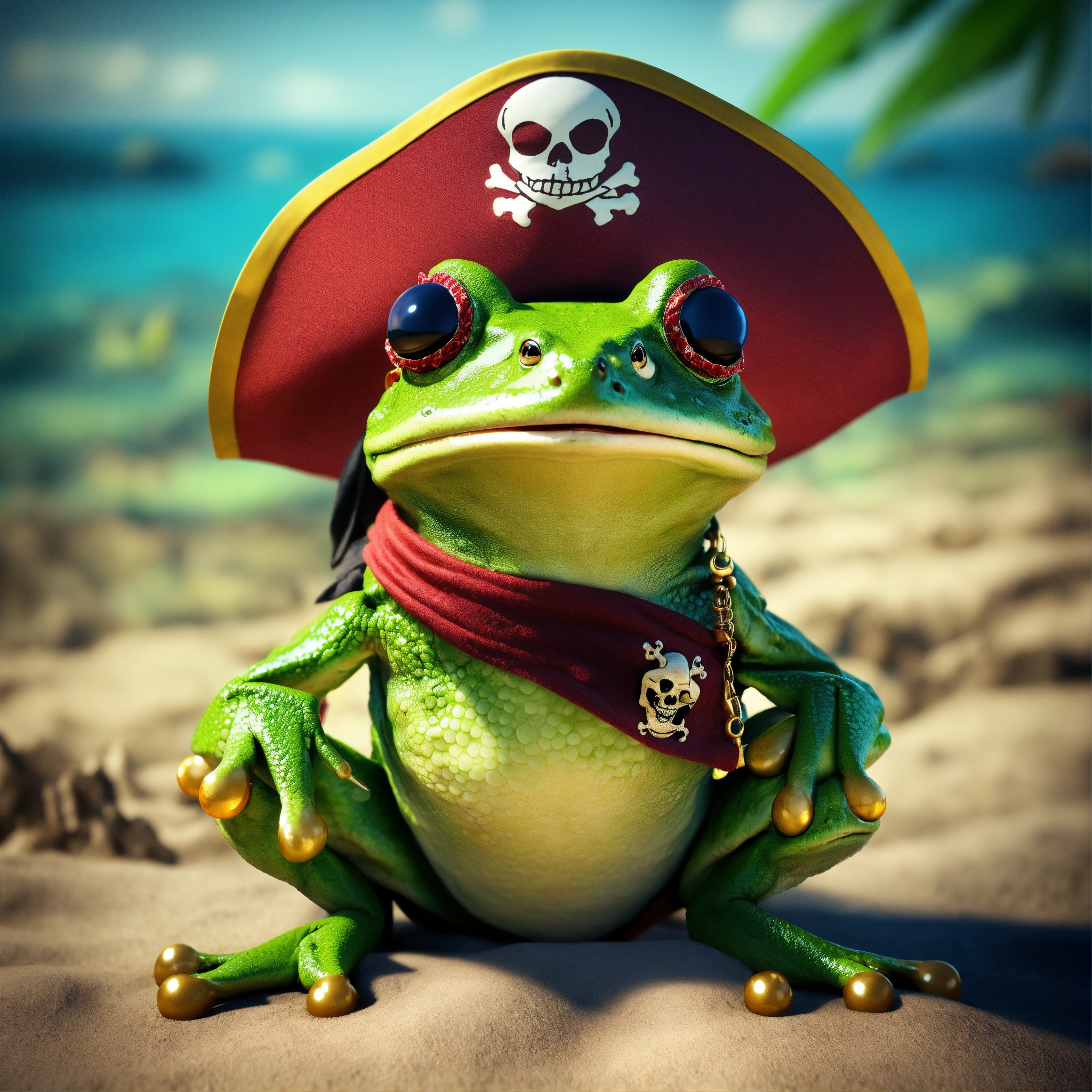 Lexica - Pirate frog, wearing a pirate hat, holding a pirate flag ...