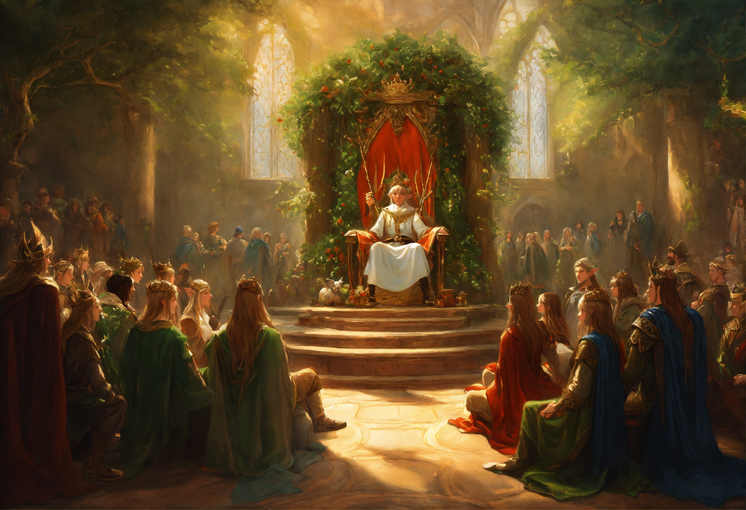 Lexica - Overview in a huge bucolic room, the king of the elves sits on ...