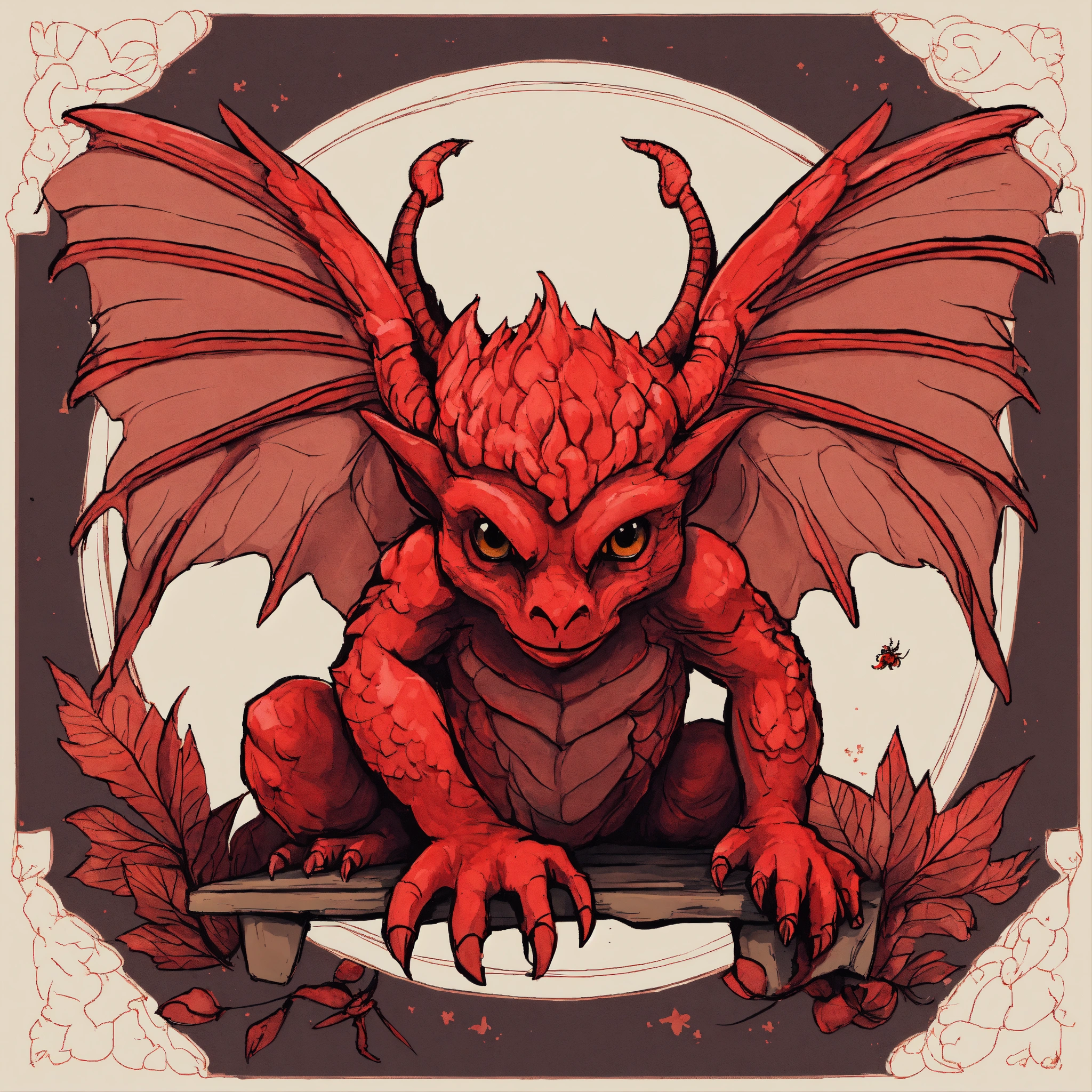 Lexica - Drawing of a small red cute gargoyle with wings and a scorpion ...