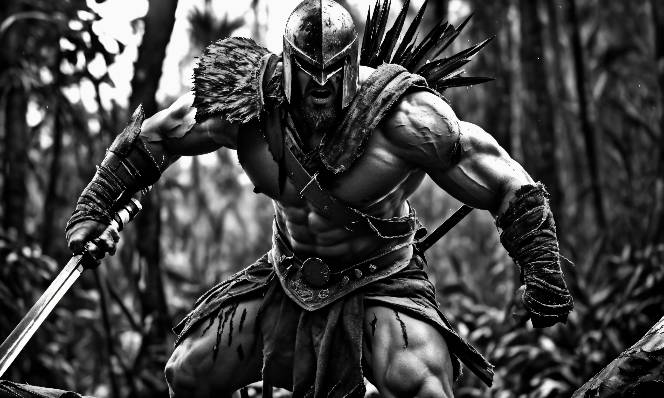 Lexica - Black and white illustration, Wide angle environmental full ...