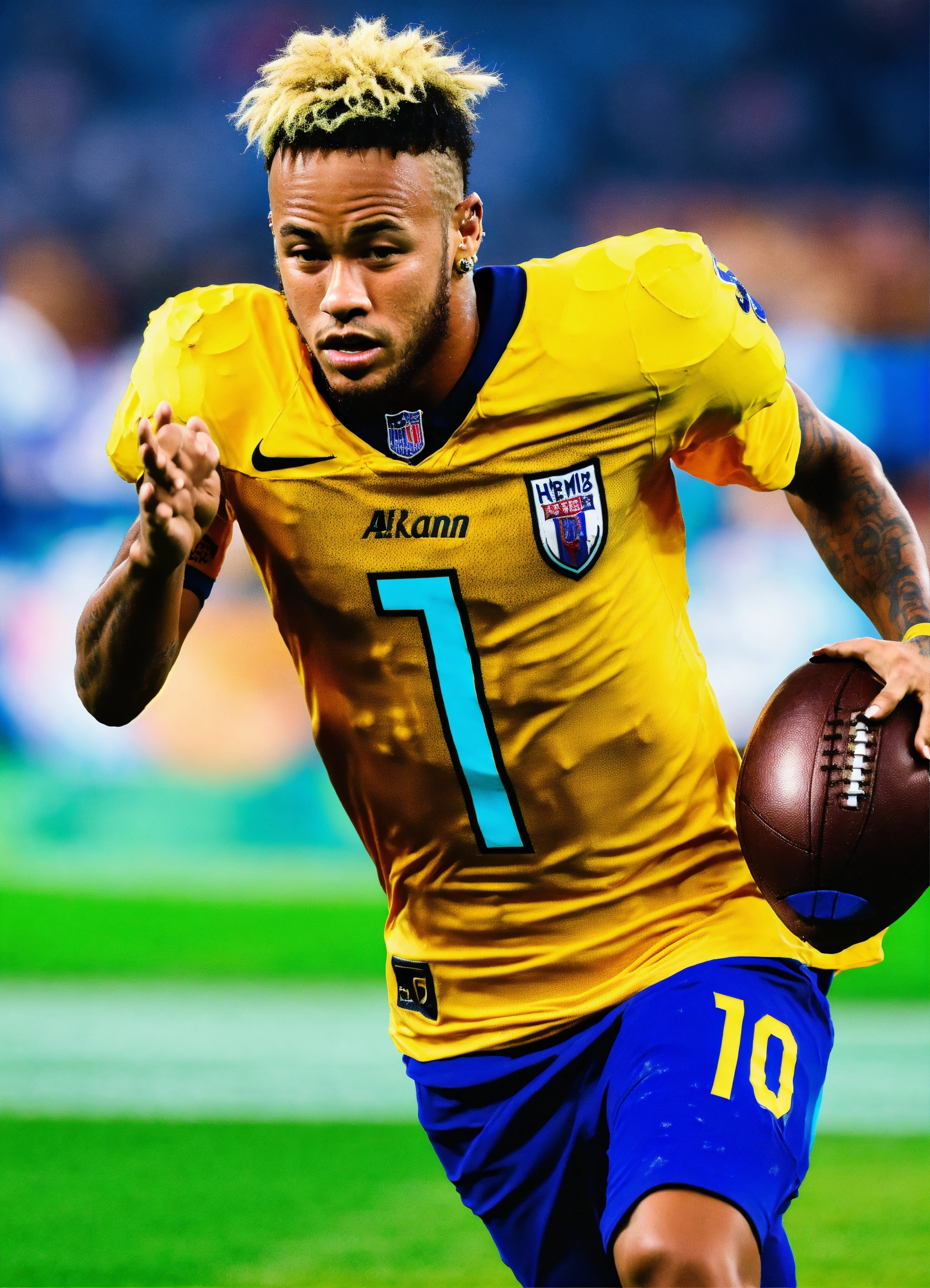 Lexica - Neymar playing american football, realistic