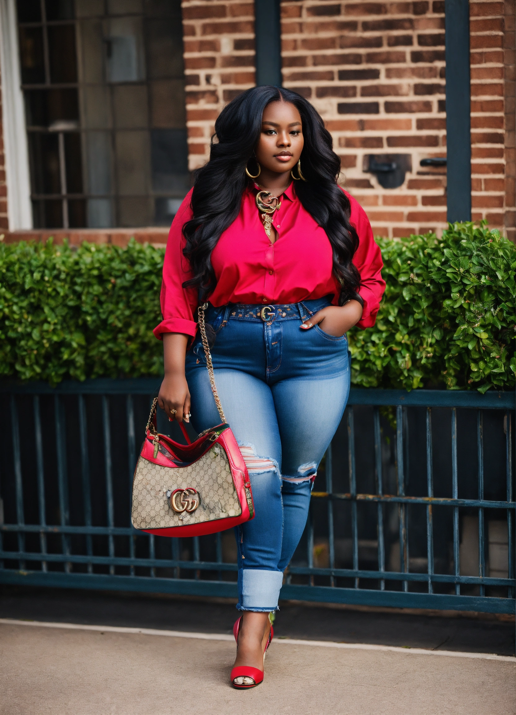 Lexica - Dark skin plus size, gucci shirt, jeans, gucci shoes, long ...