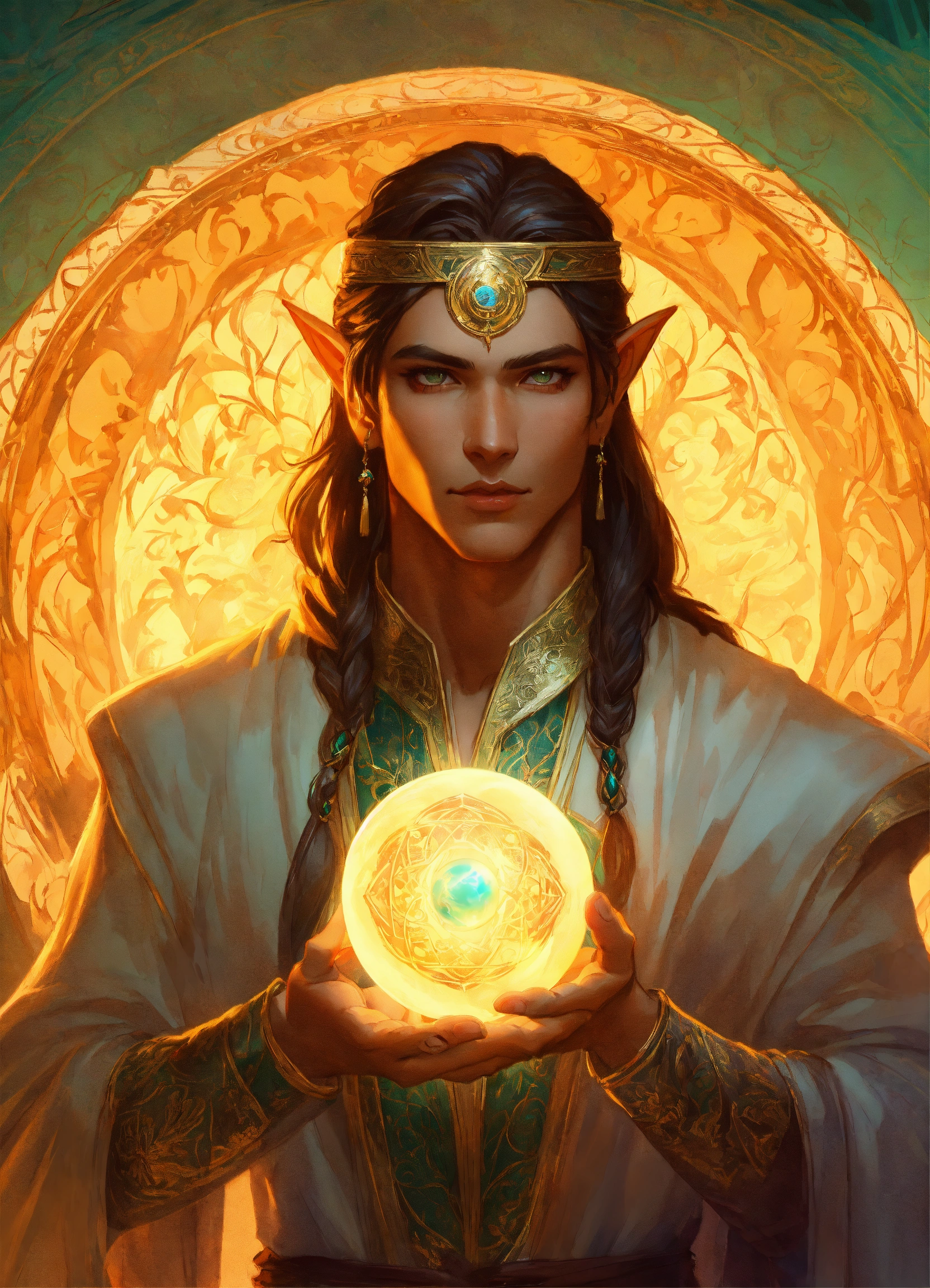Lexica - Handsome Persian Male Elf sorcerer with glowing magical orb ...