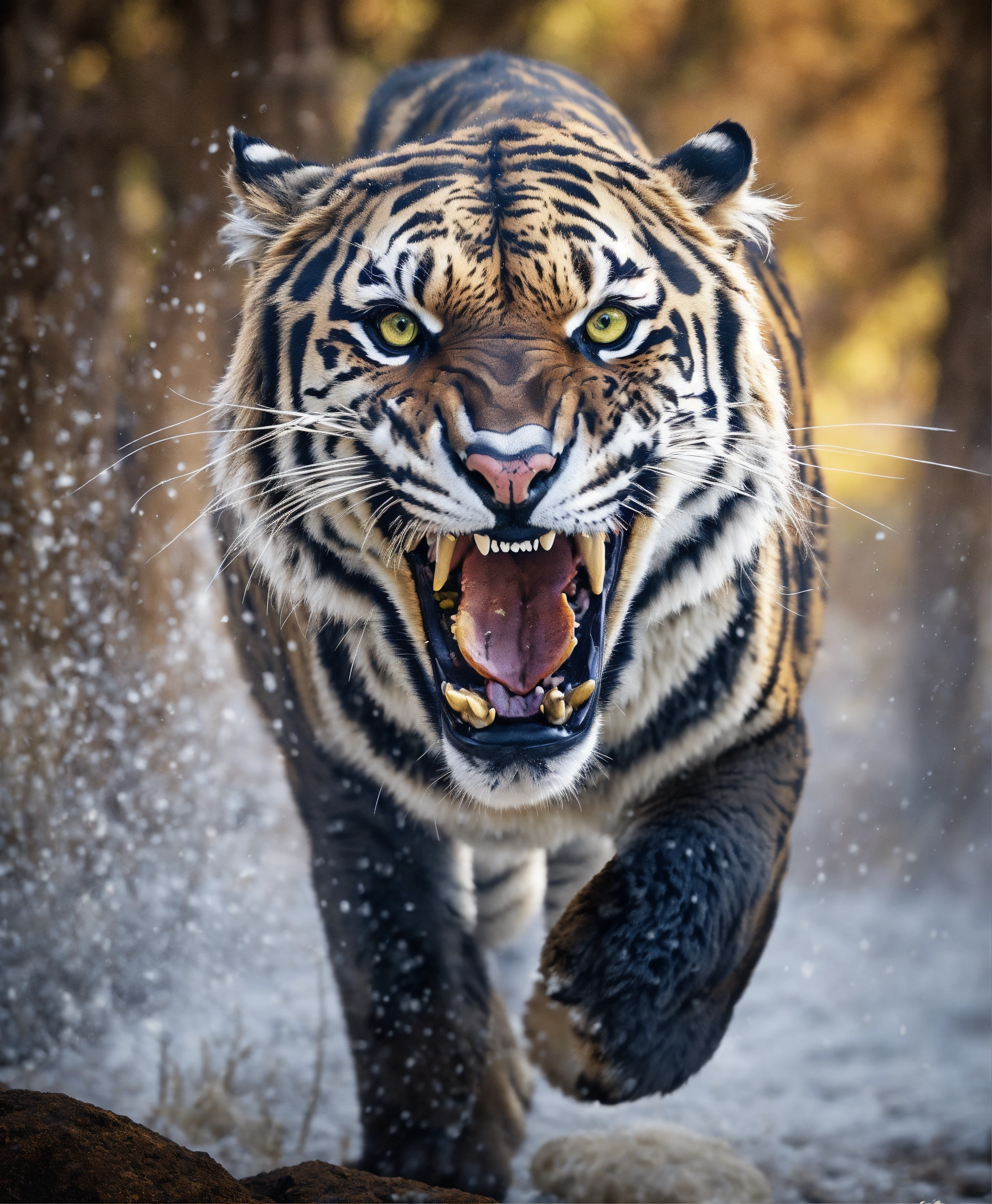 Lexica - Sabertooth Tiger Attacking, photorealistic