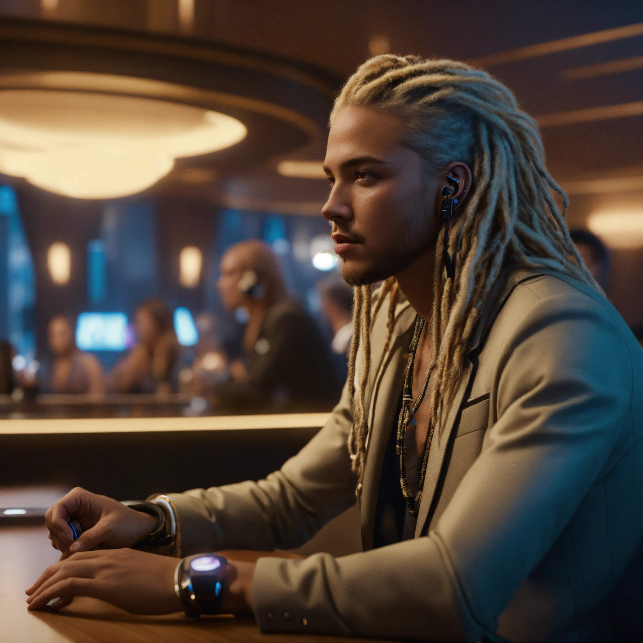 Lexica - Zoom out on a scruffy blonde dreadlock male rockstar wearing ...