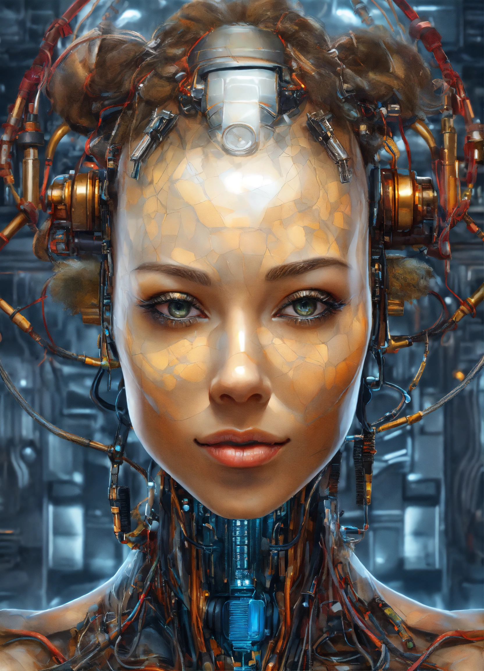 Lexica - The tricky cyborg lady neural network smiles and winks,very ...