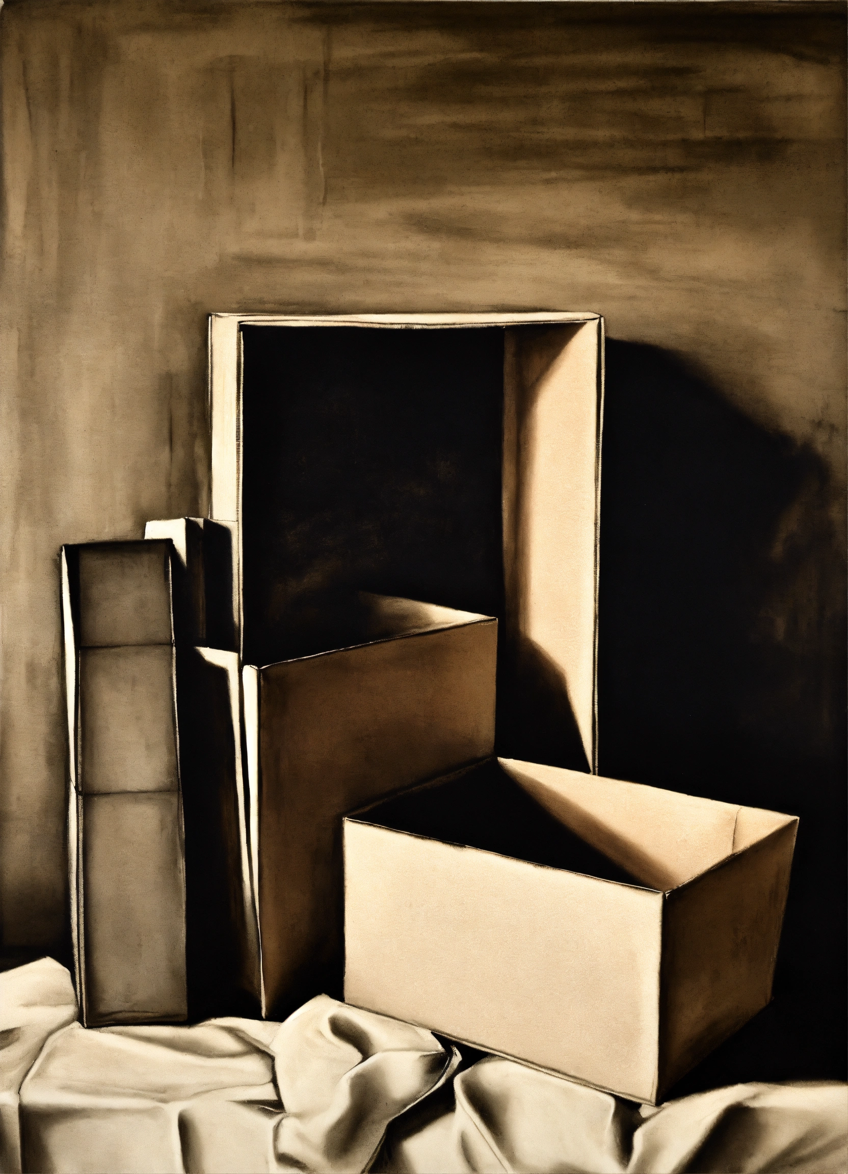 Lexica - Empty boxes still life in charcoal