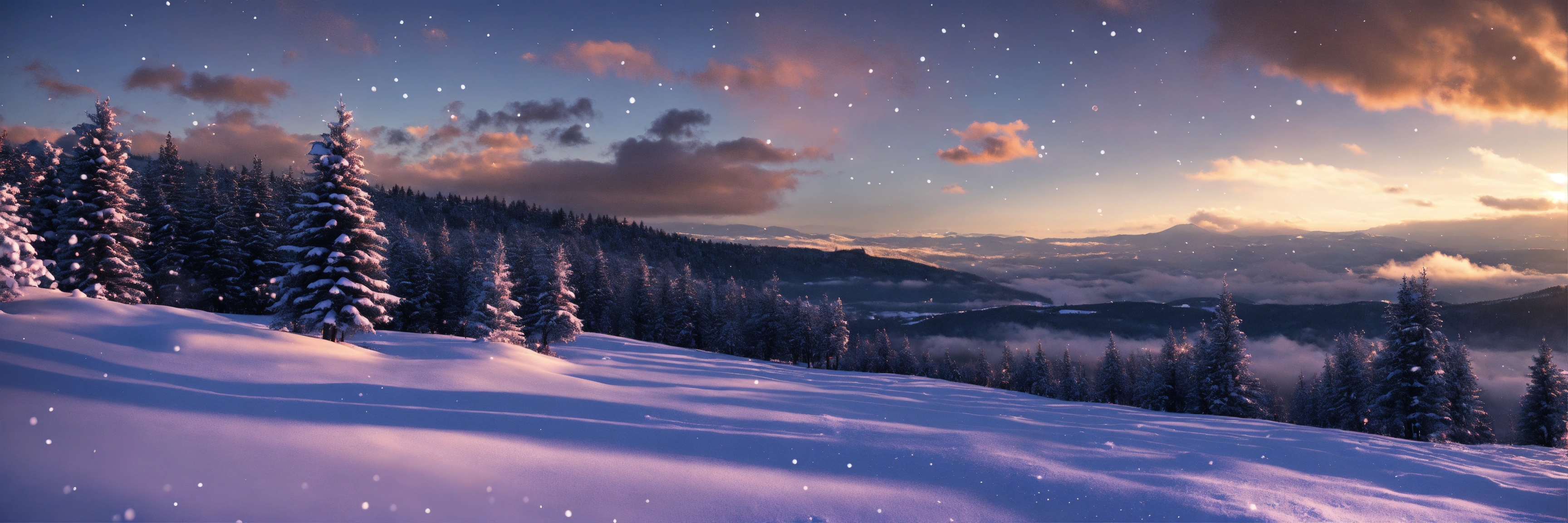 Lexica - Créer, environnement MONTAGNE neige sapins style réaliste de nuits étoile